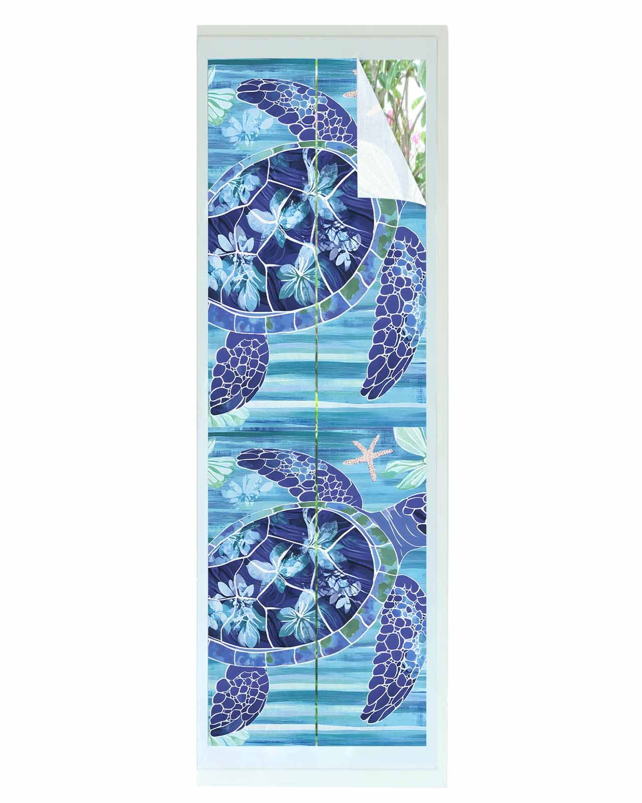 Window Privacy Film Blue Turtle Coastal Stained Glass Window Film ...
