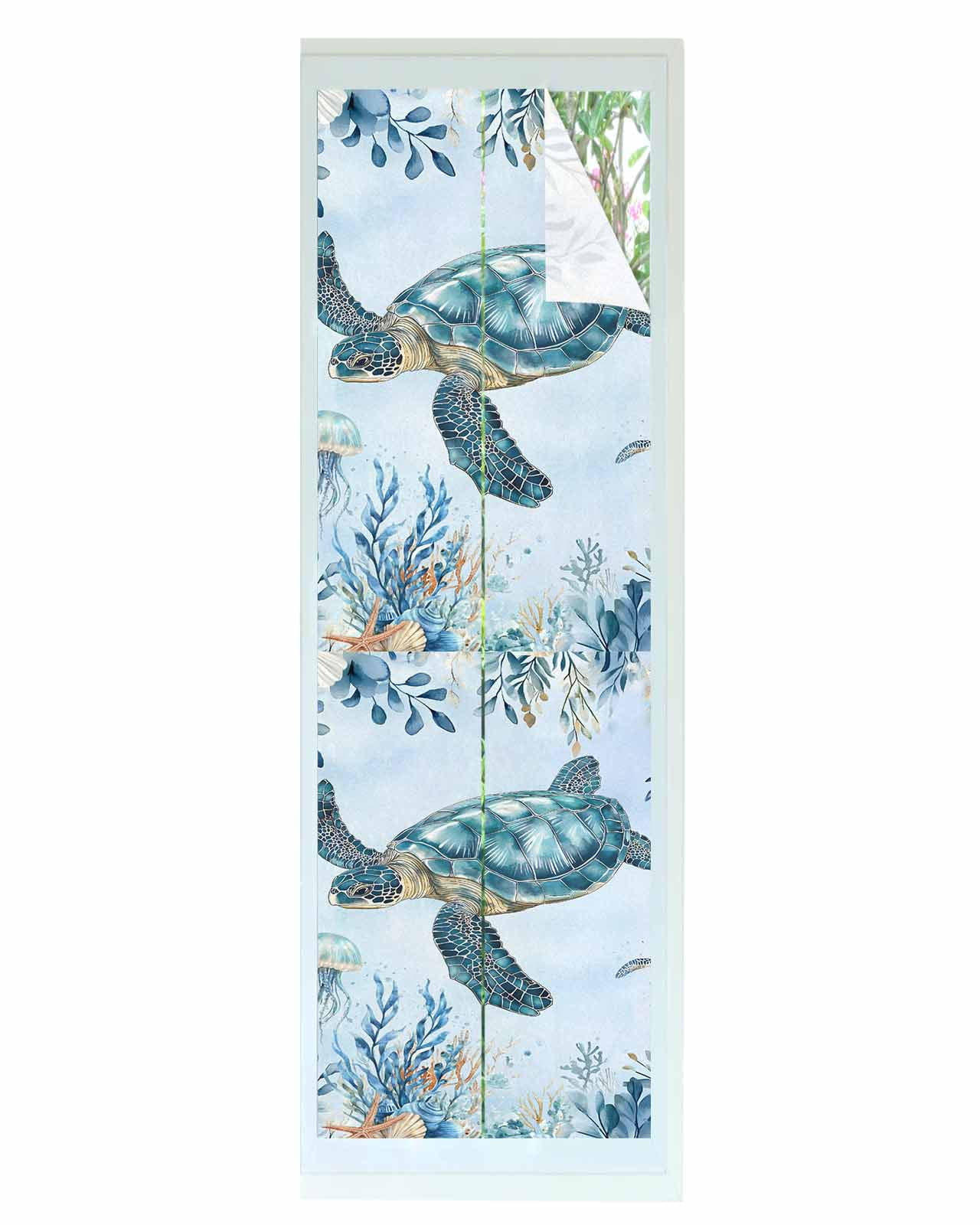 Window Privacy Film Blue Turtle Coastal Stained Glass Window Film ...