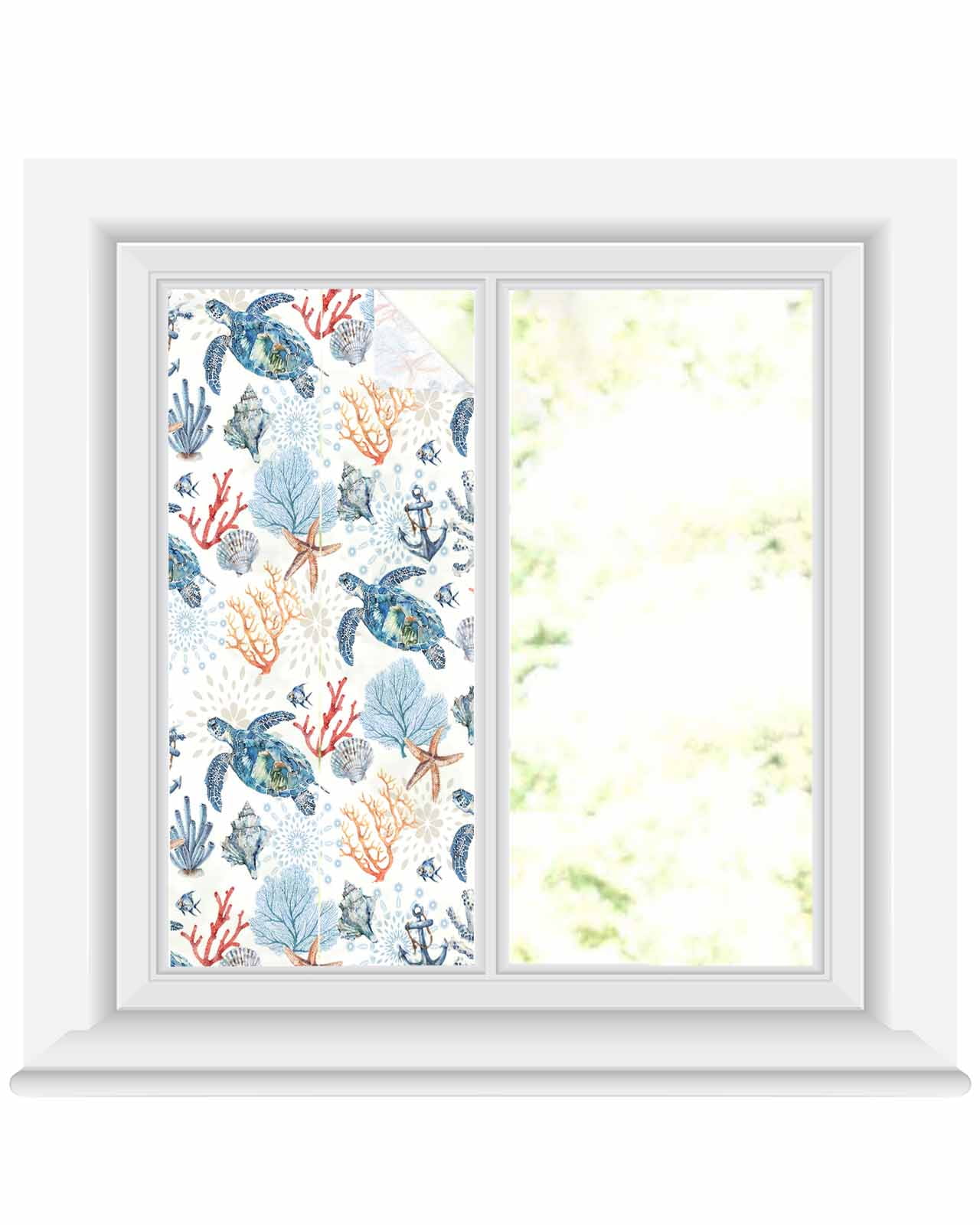 Window Privacy Film, Blue Turtle Starfish Coral UV Sun Blocking Window Tint Film Heat Control ...