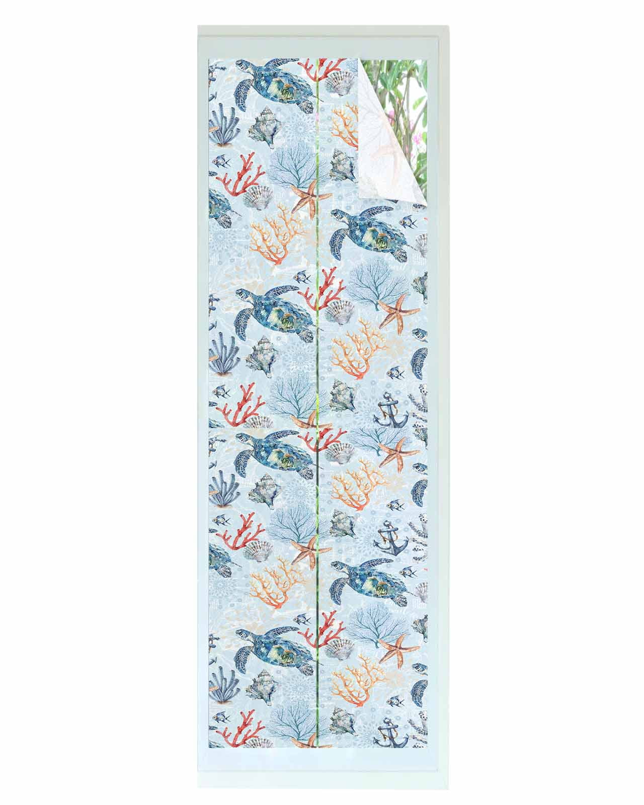 Window Privacy Film, Blue Turtle Starfish UV Sun Blocking Window Tint Film Heat Control One Way ...