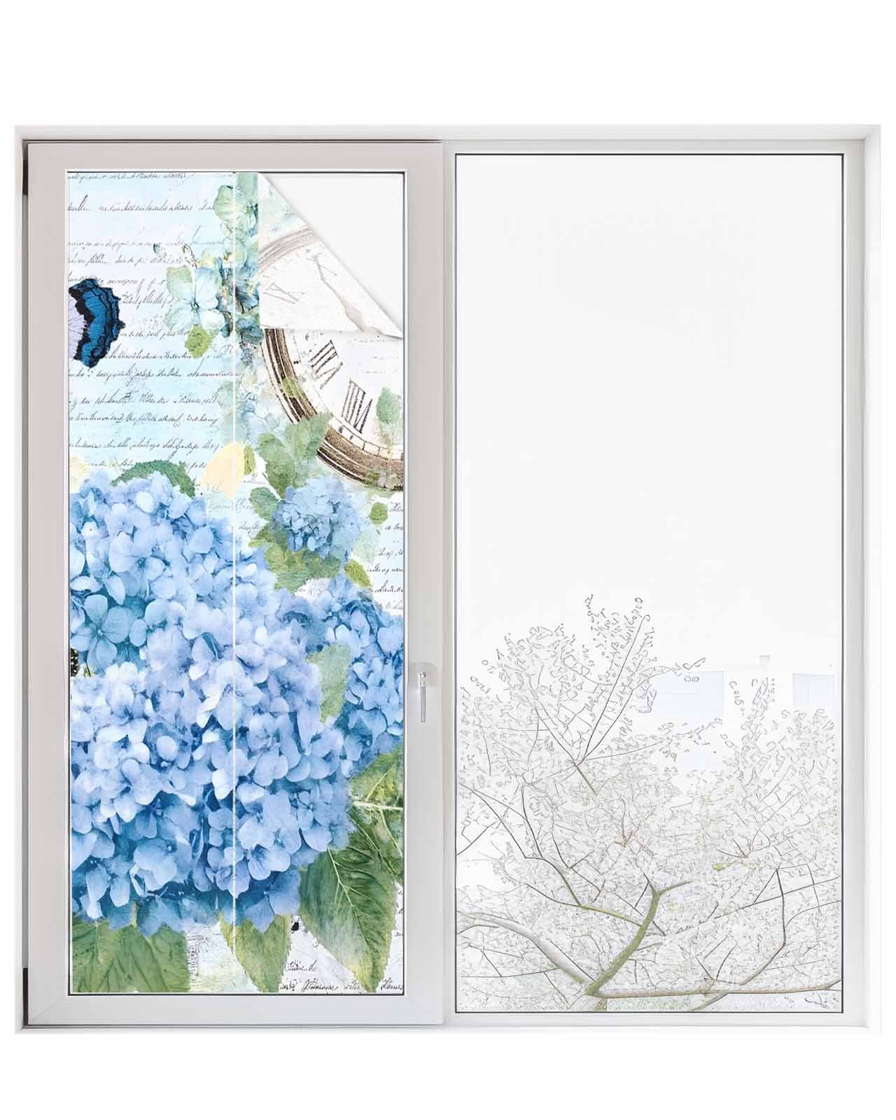 Window Privacy Film Blue Vintage Hydrangea Stained Glass Window Film ...