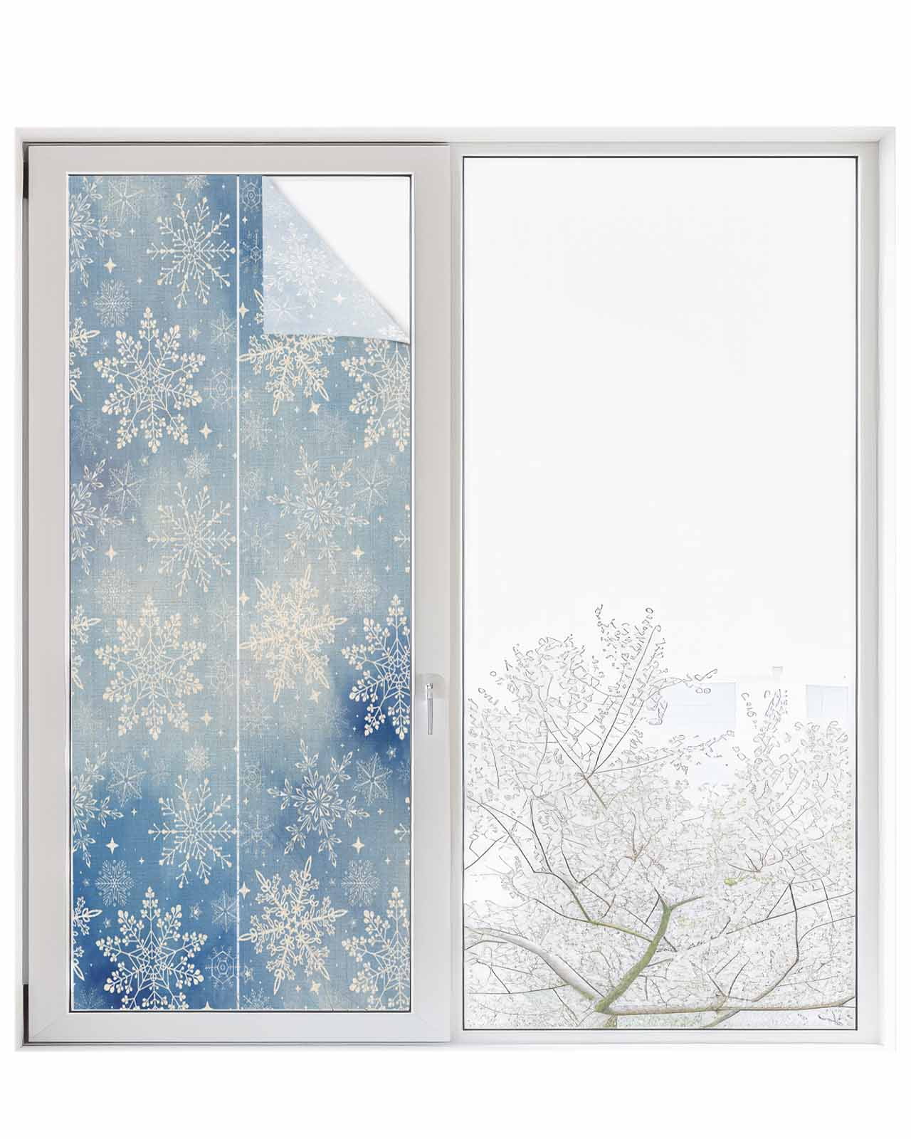 Window Privacy Film, Blue White Christmas UV Sun Blocking Window Tint ...