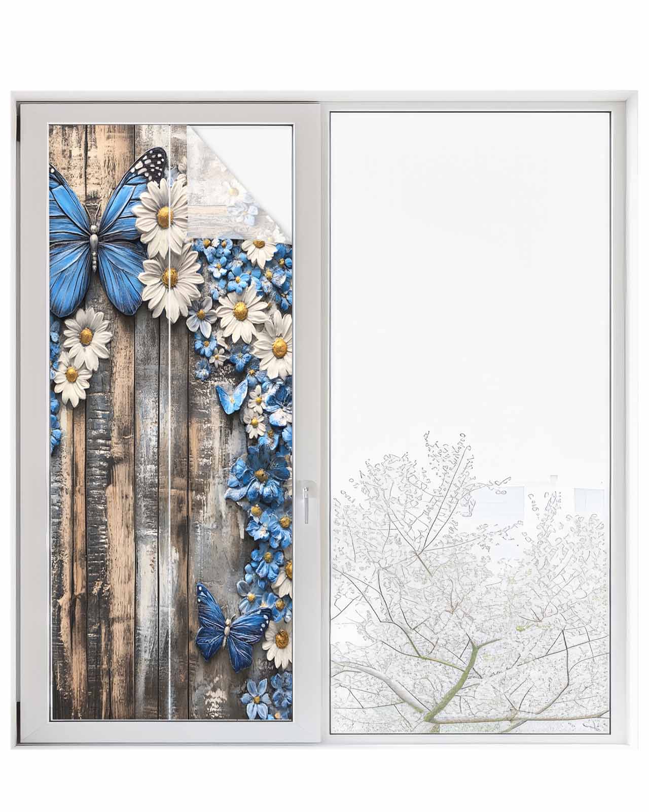 Window Privacy Film Blue White Daisy Stained Glass Window Film ...