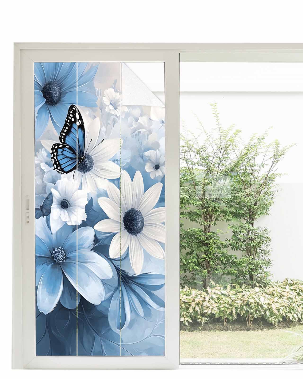 Window Privacy Film Blue White Floral Stained Glass Window Film ...