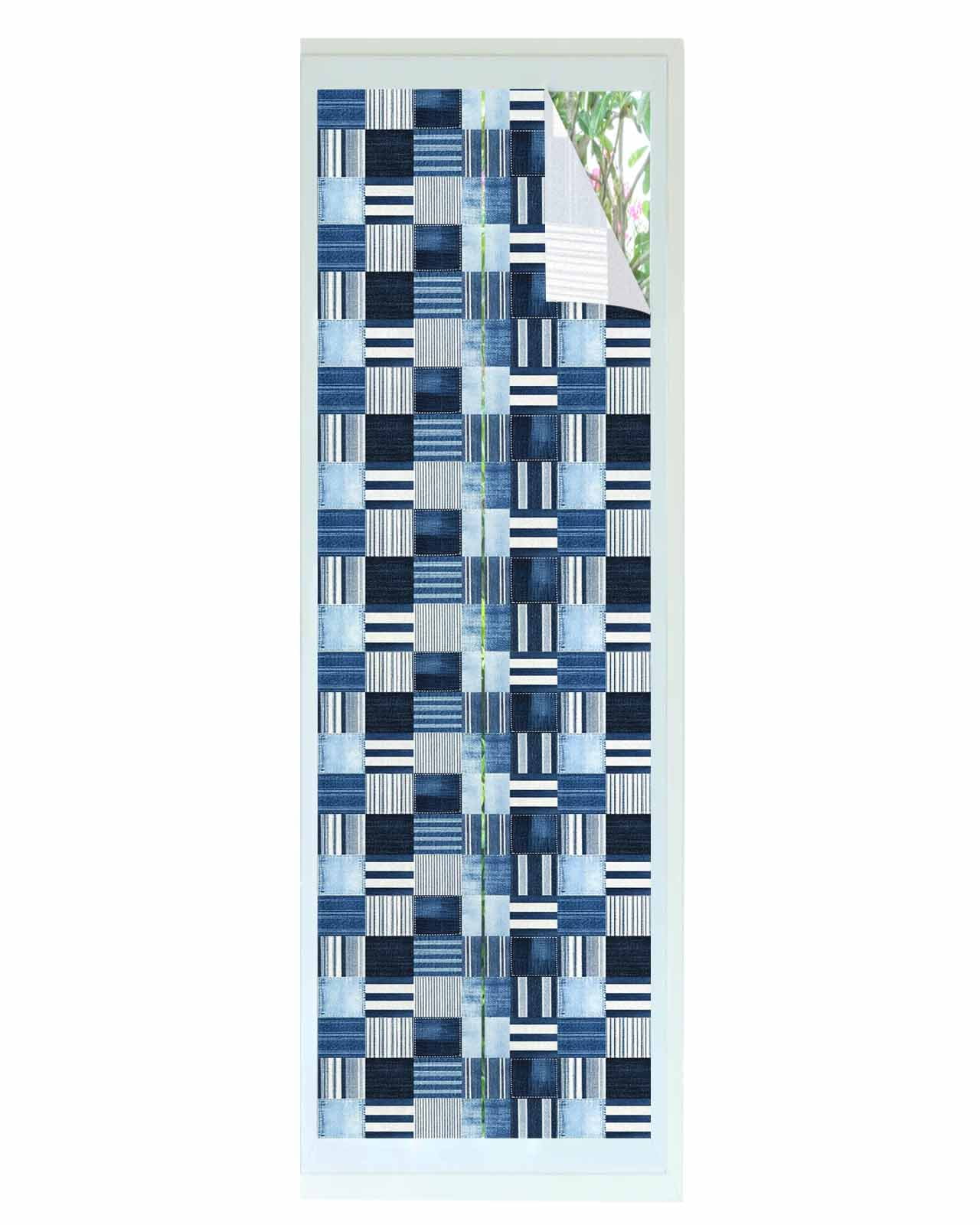 Window Privacy Film Blue White Plaid Stained Glass Window Film ...