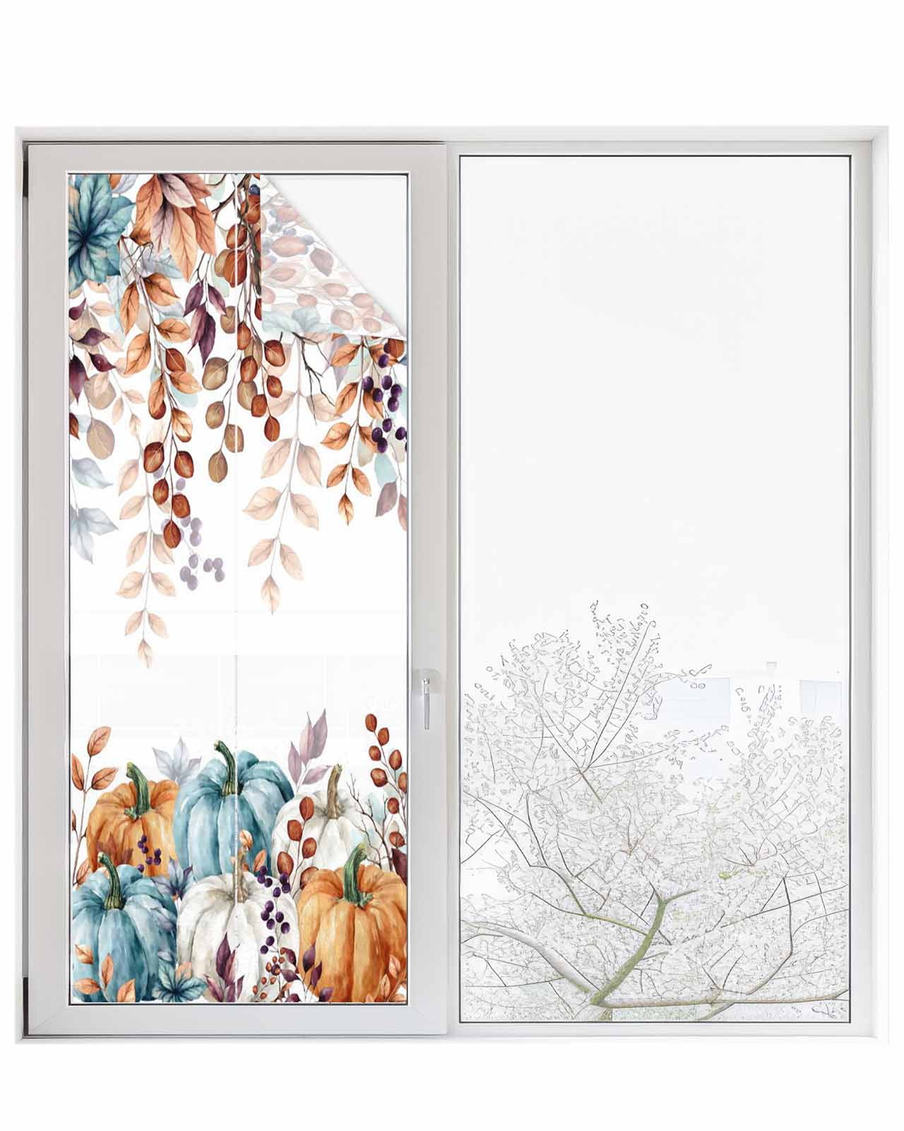 Window Privacy Film Blue White Pumpkin Fall Stained Glass Window Film ...