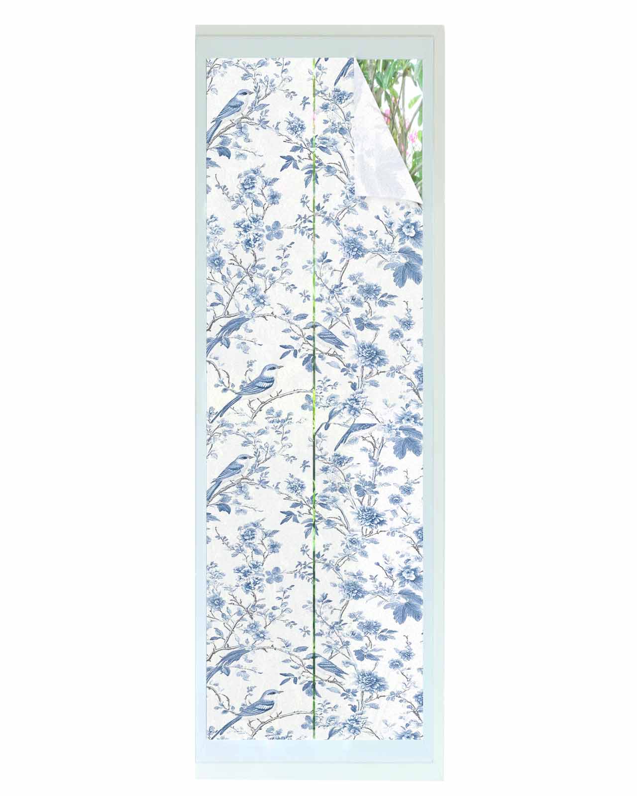 Window Privacy Film Blue White Spring Floral Stained Glass Window Film ...
