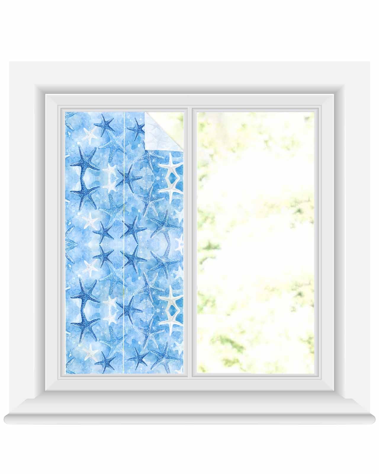 Window Privacy Film Blue White Starfish Stained Glass Window Film ...