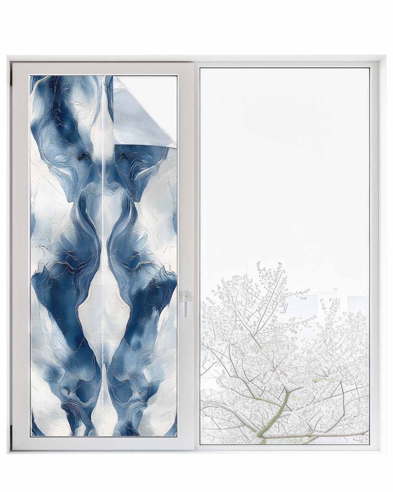 Window Privacy Film Blue White Wave Abstract Stained Glass Window Film ...