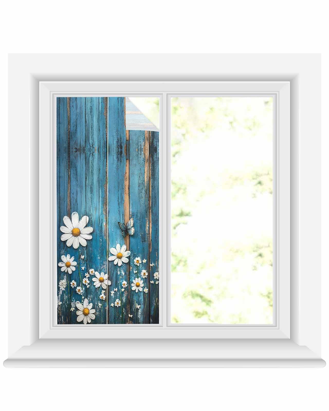 Window Privacy Film Blue Wooden Daisy Stained Glass Window Film ...