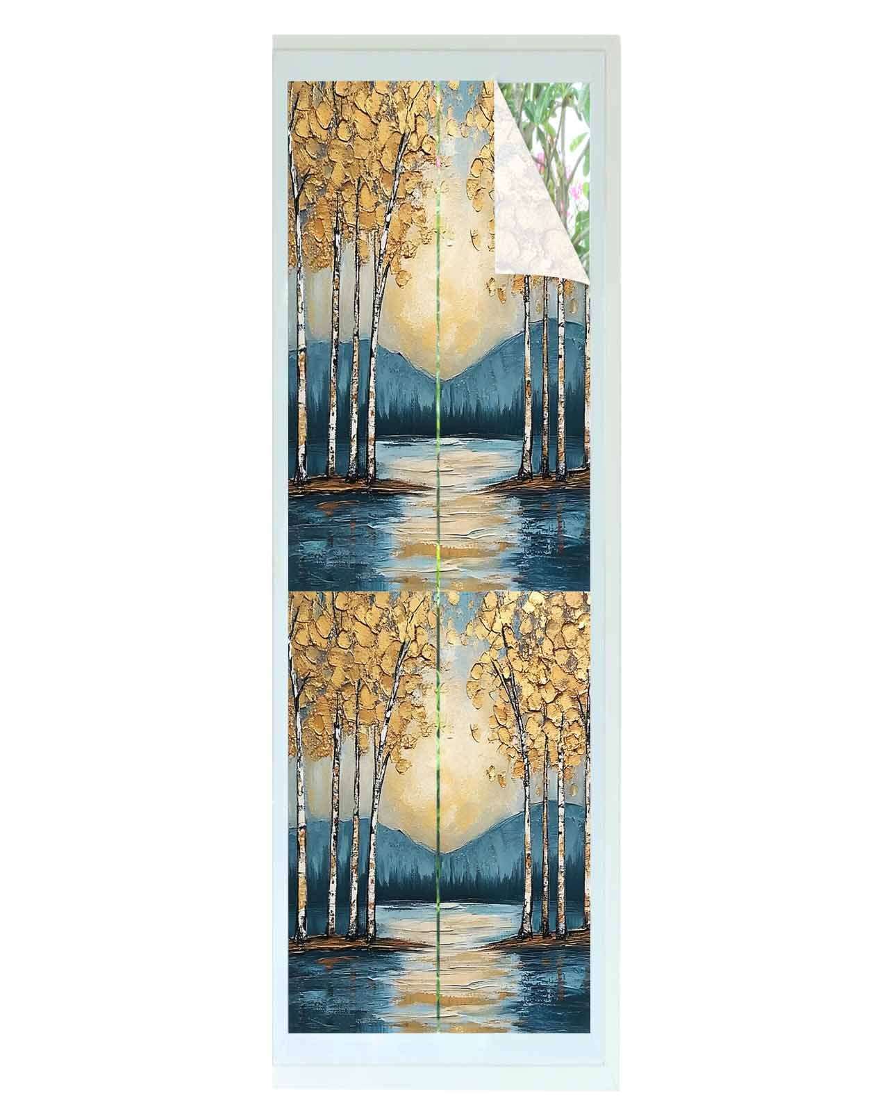 Window Privacy Film Blue Yellow Forest Stained Glass Window Film ...