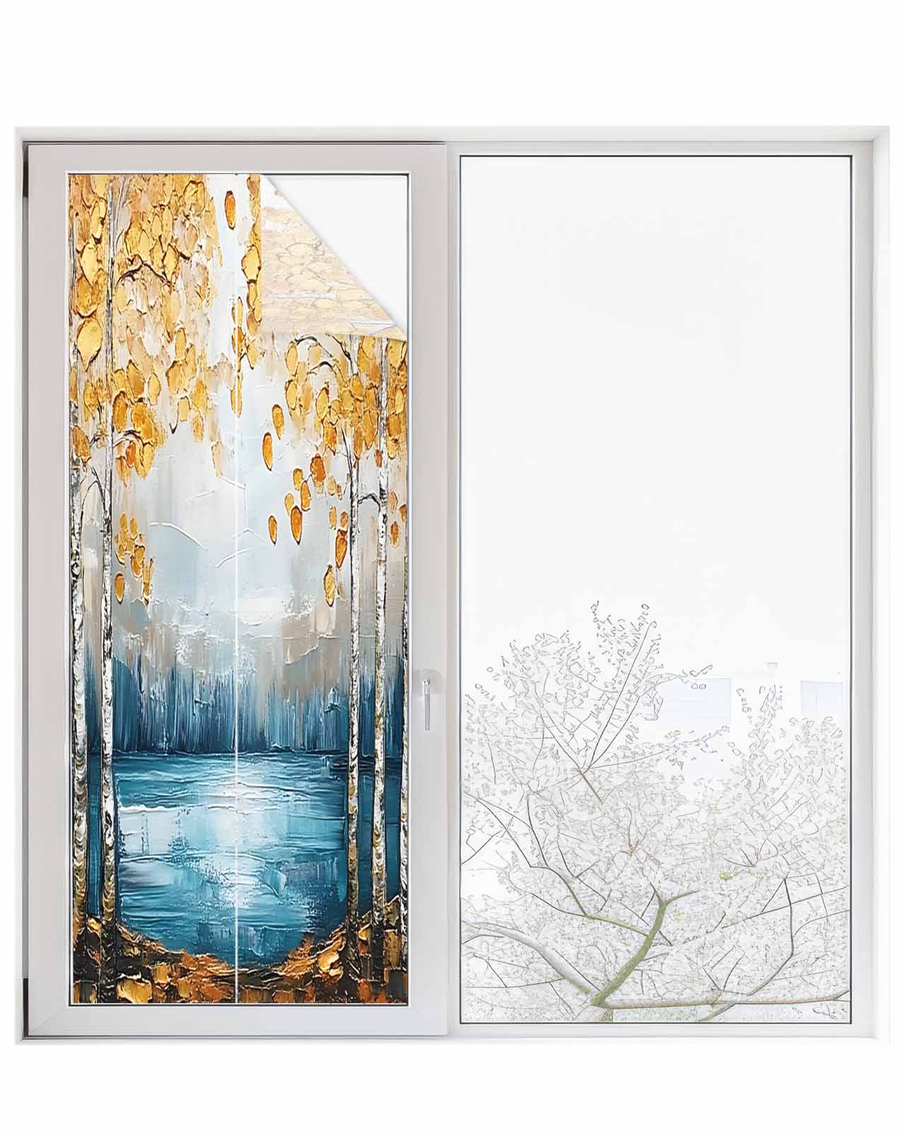 Window Privacy Film Blue Yellow Oil Painting Stained Glass Window Film ...