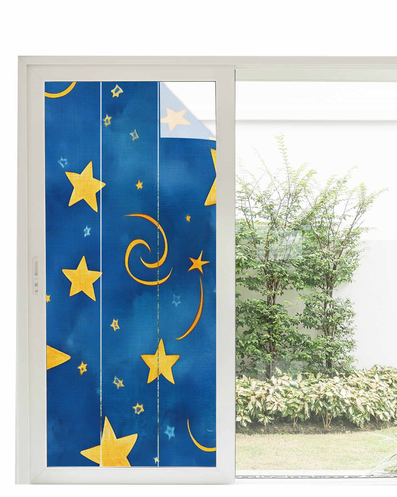 Window Privacy Film Blue Yellow Star Stained Glass Window Film ...
