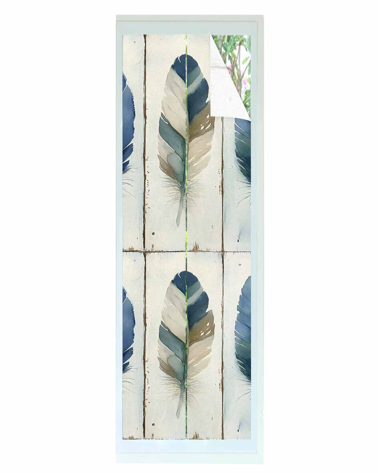Window Privacy Film Boho Blue Feathers Stained Glass Window Film ...