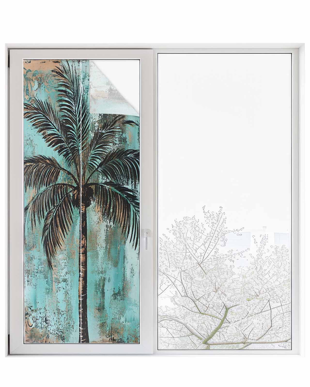 Window Privacy Film Boho Coastal Tree Stained Glass Window Film ...