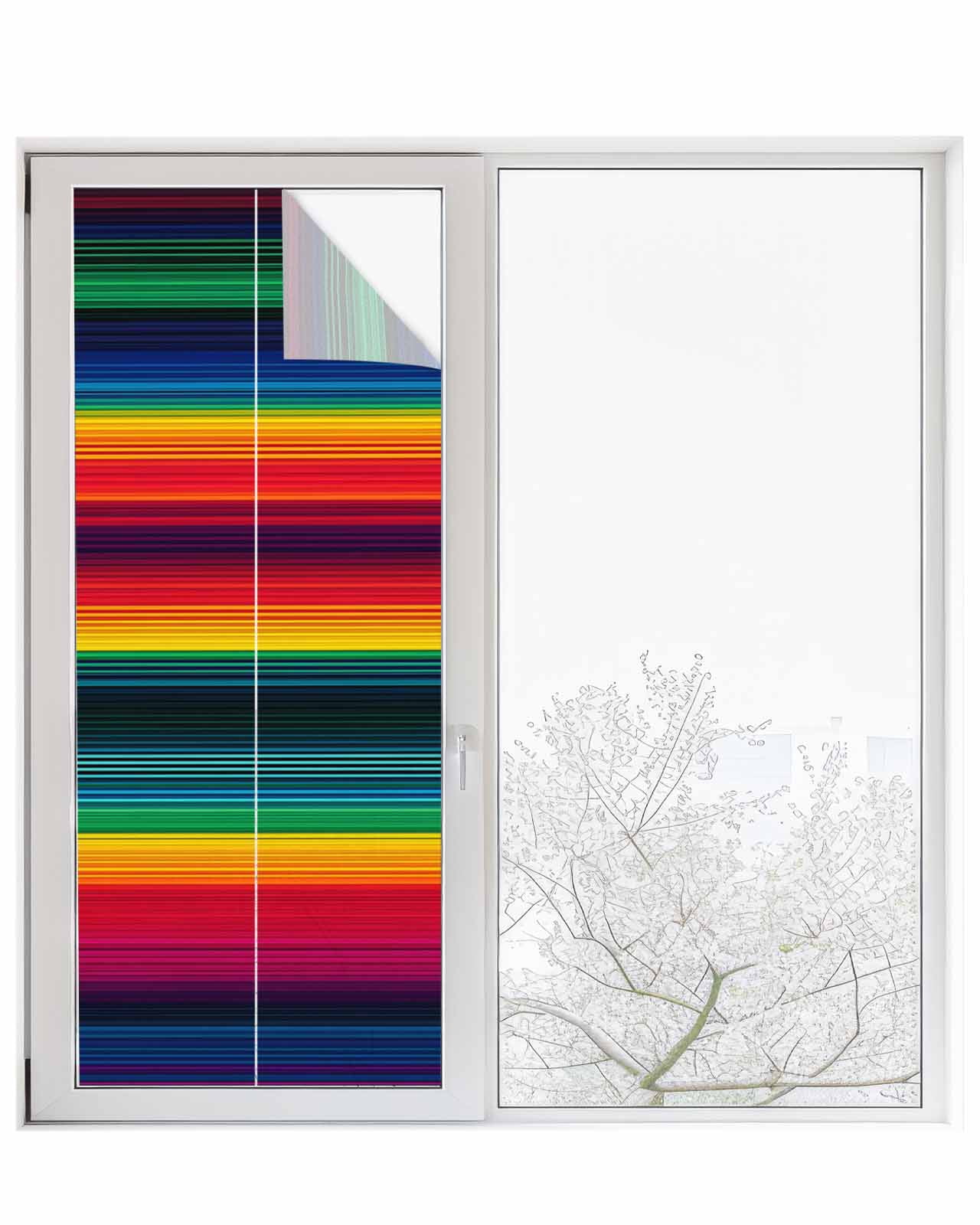 Window Privacy Film Boho Colored Stripes Stained Glass Window Film ...