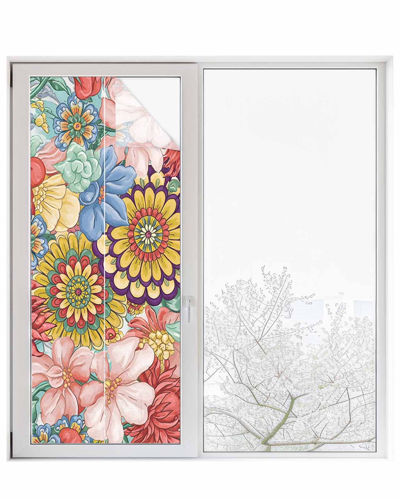 Window Privacy Film Boho Floral Stained Glass Window Film Decorative ...