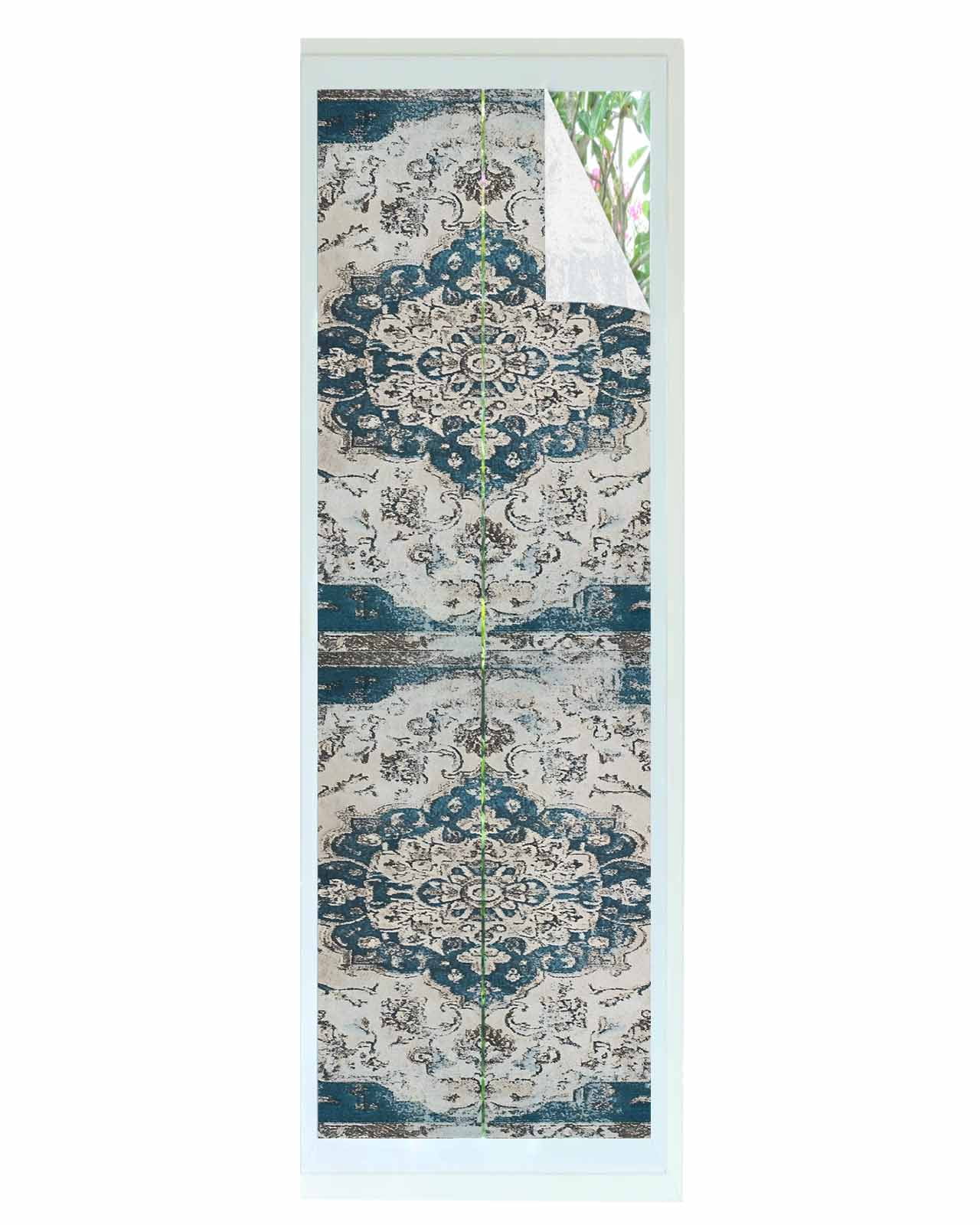 Window Privacy Film Boho Flower Blue Gray Stained Glass Window Film ...