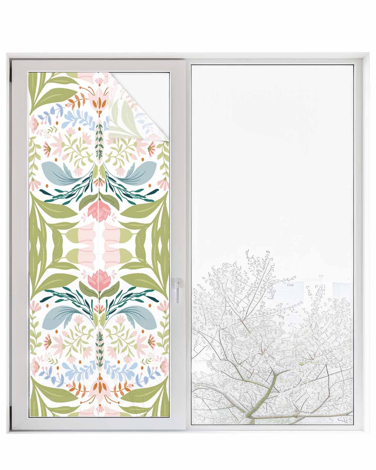 Window Privacy Film Boho Green Flower Stained Glass Window Film ...