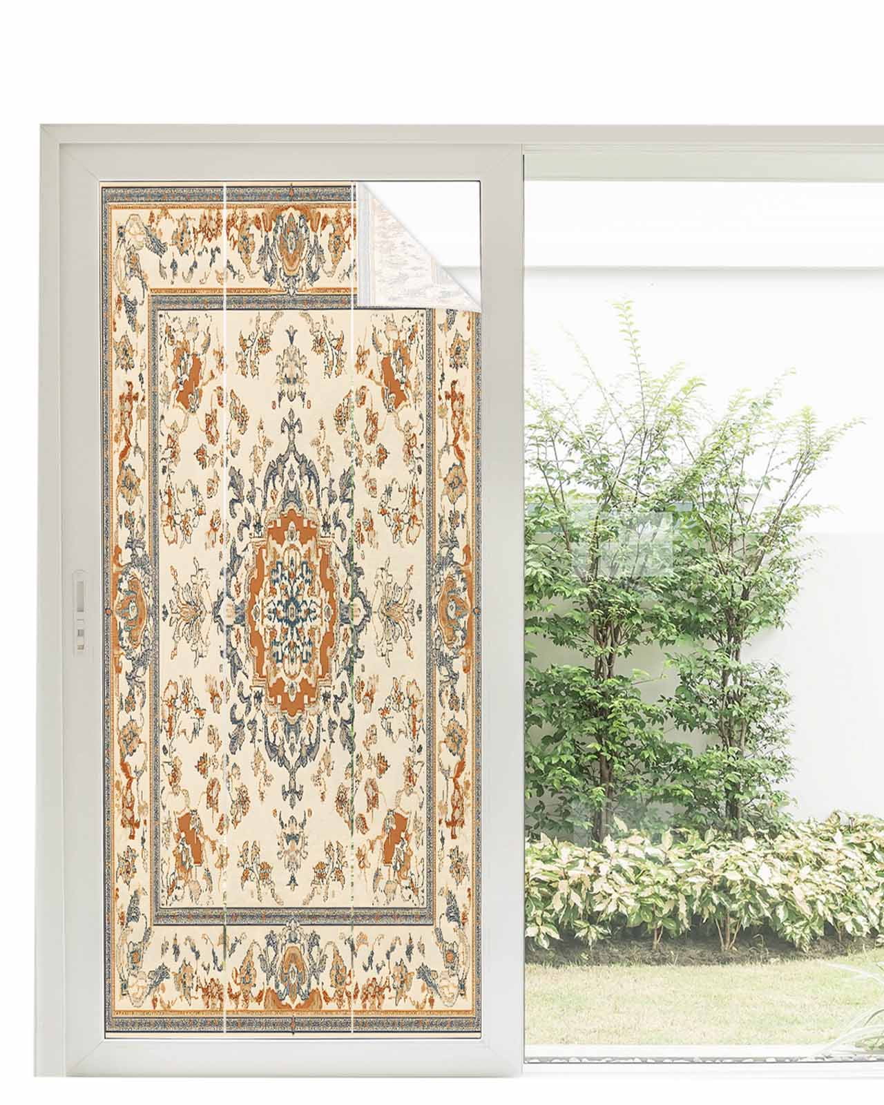 Window Privacy Film Boho Orange Stained Glass Window Film Decorative Sun Block Window Cover ...