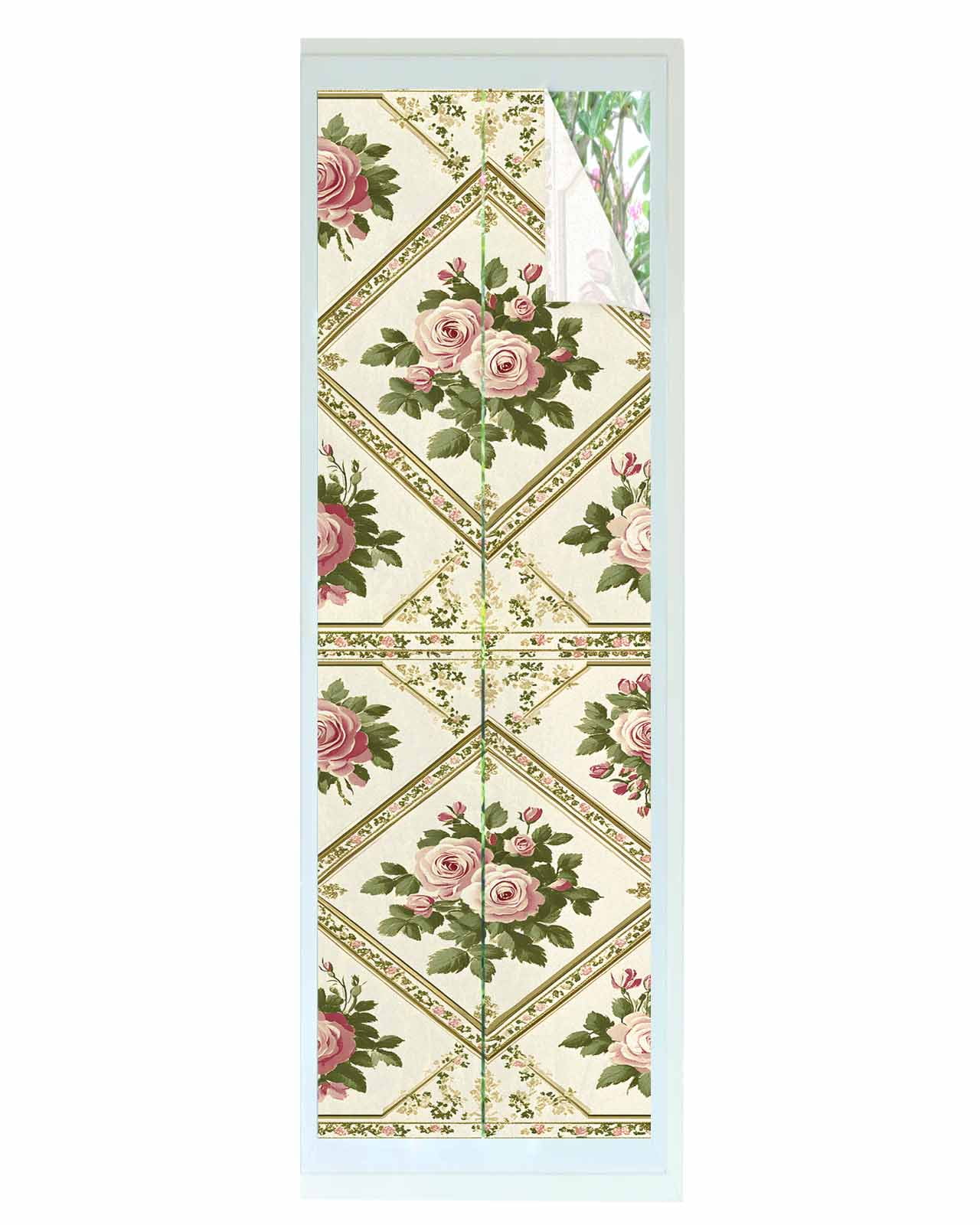 Window Privacy Film Boho Pink Floral Stained Glass Window Film ...