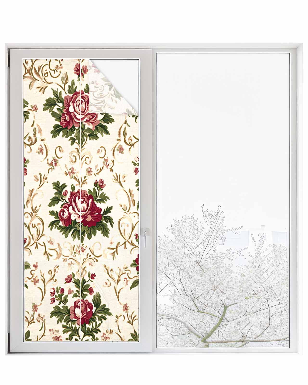 Window Privacy Film Boho Pink Red Floral Stained Glass Window Film ...