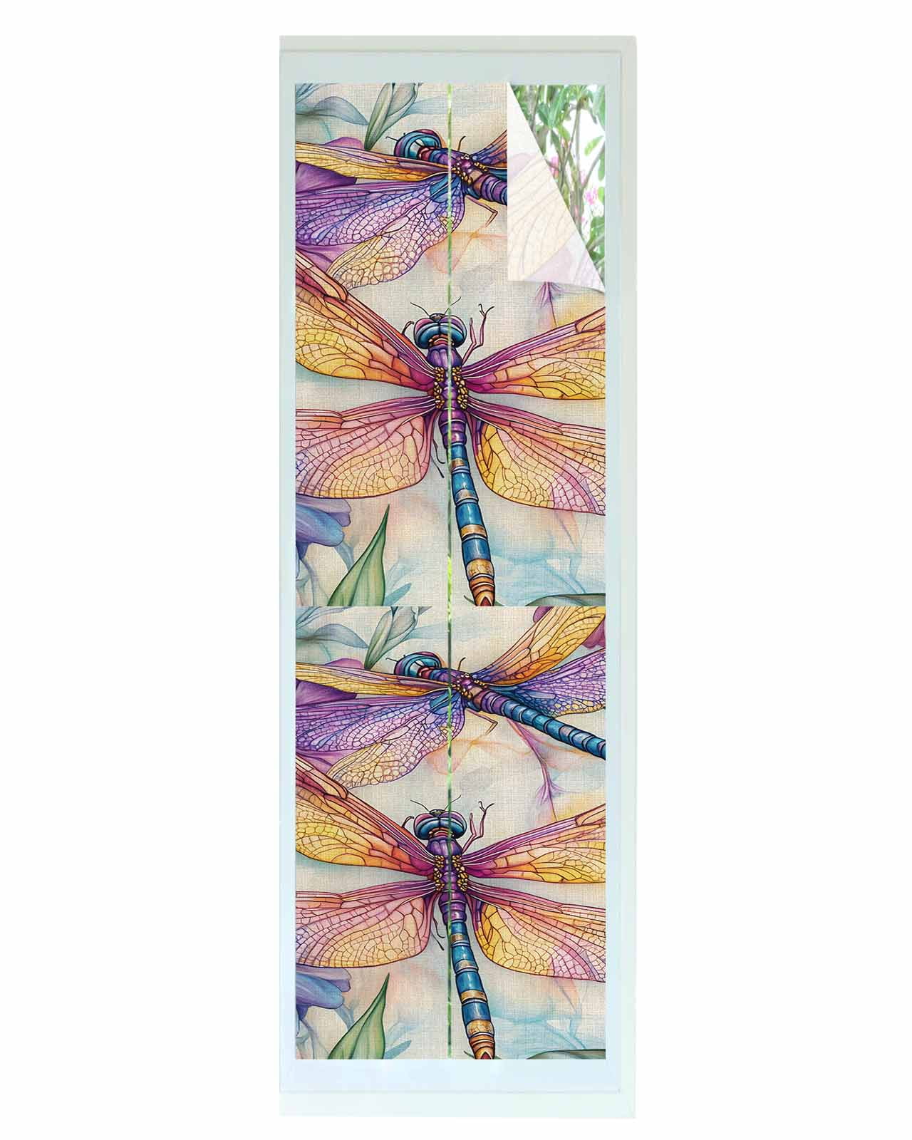 Window Privacy Film Botanical Dragonfly Stained Glass Window Film ...