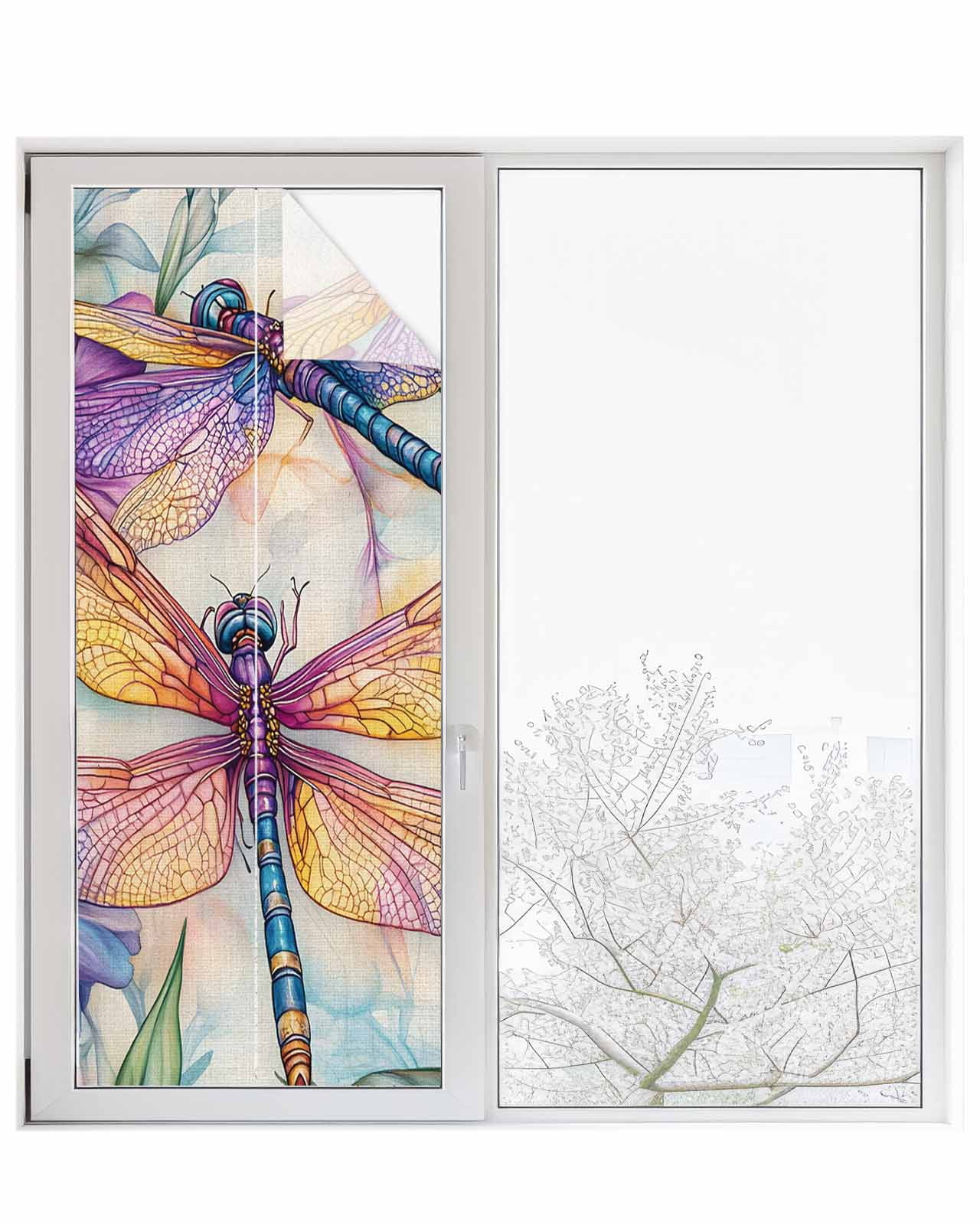 Window Privacy Film Botanical Dragonfly Stained Glass Window Film ...