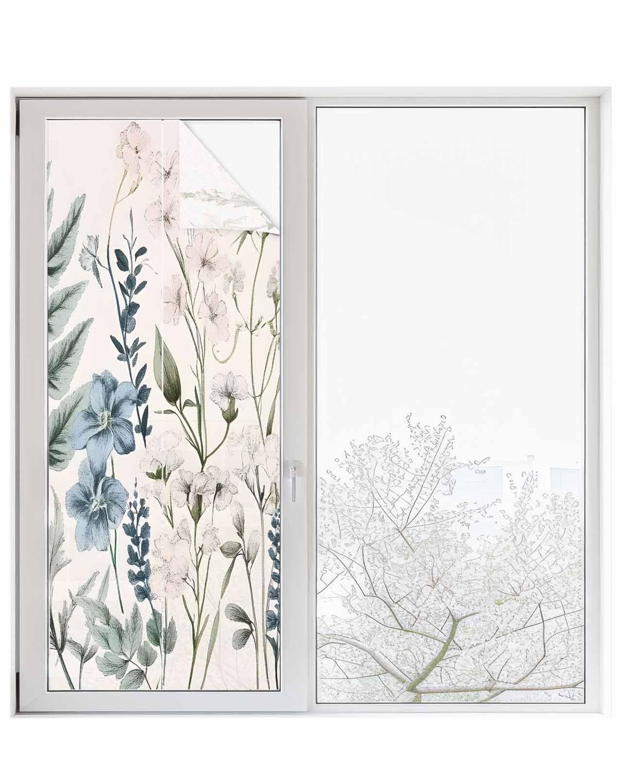 Window Privacy Film Botanical Floral Stained Glass Window Film ...