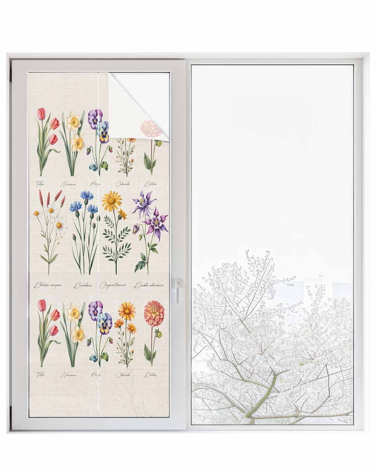 Window Privacy Film Botanical Flowers Stained Glass Window Film ...