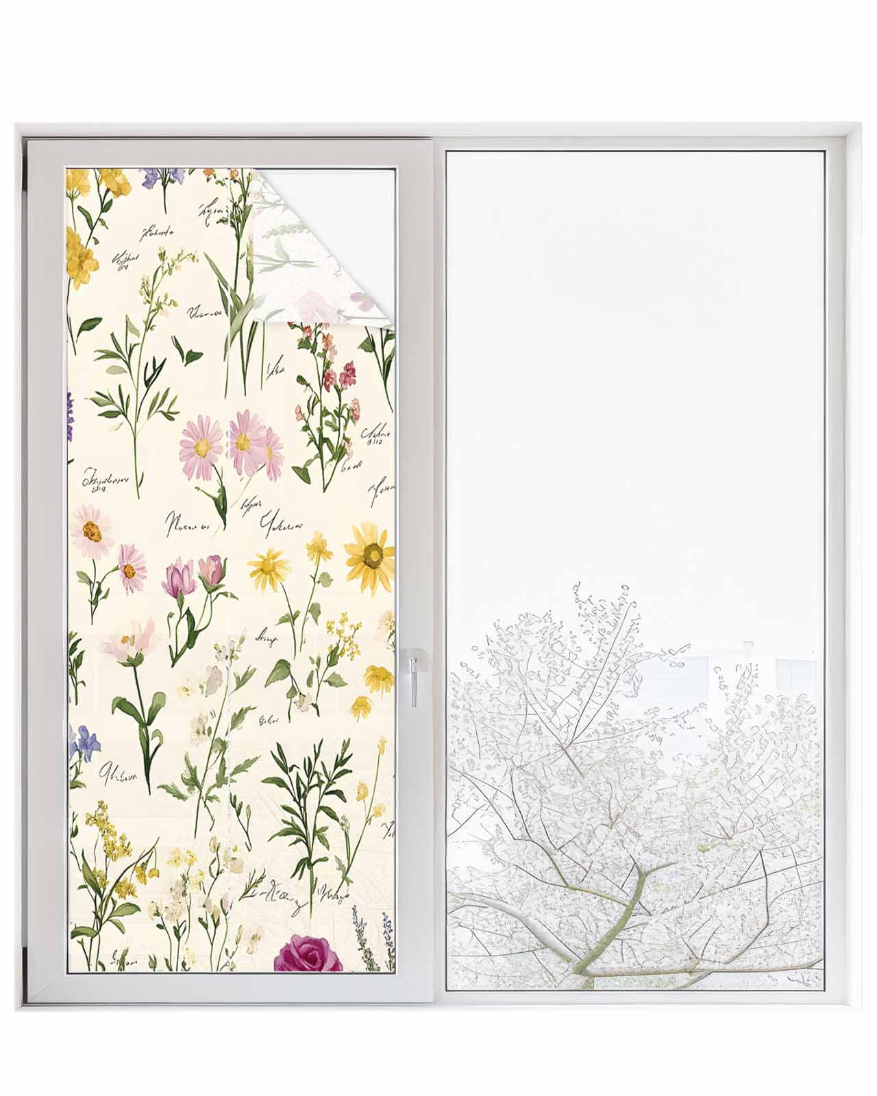 Window Privacy Film Botanical Garden Florals Stained Glass Window Film ...
