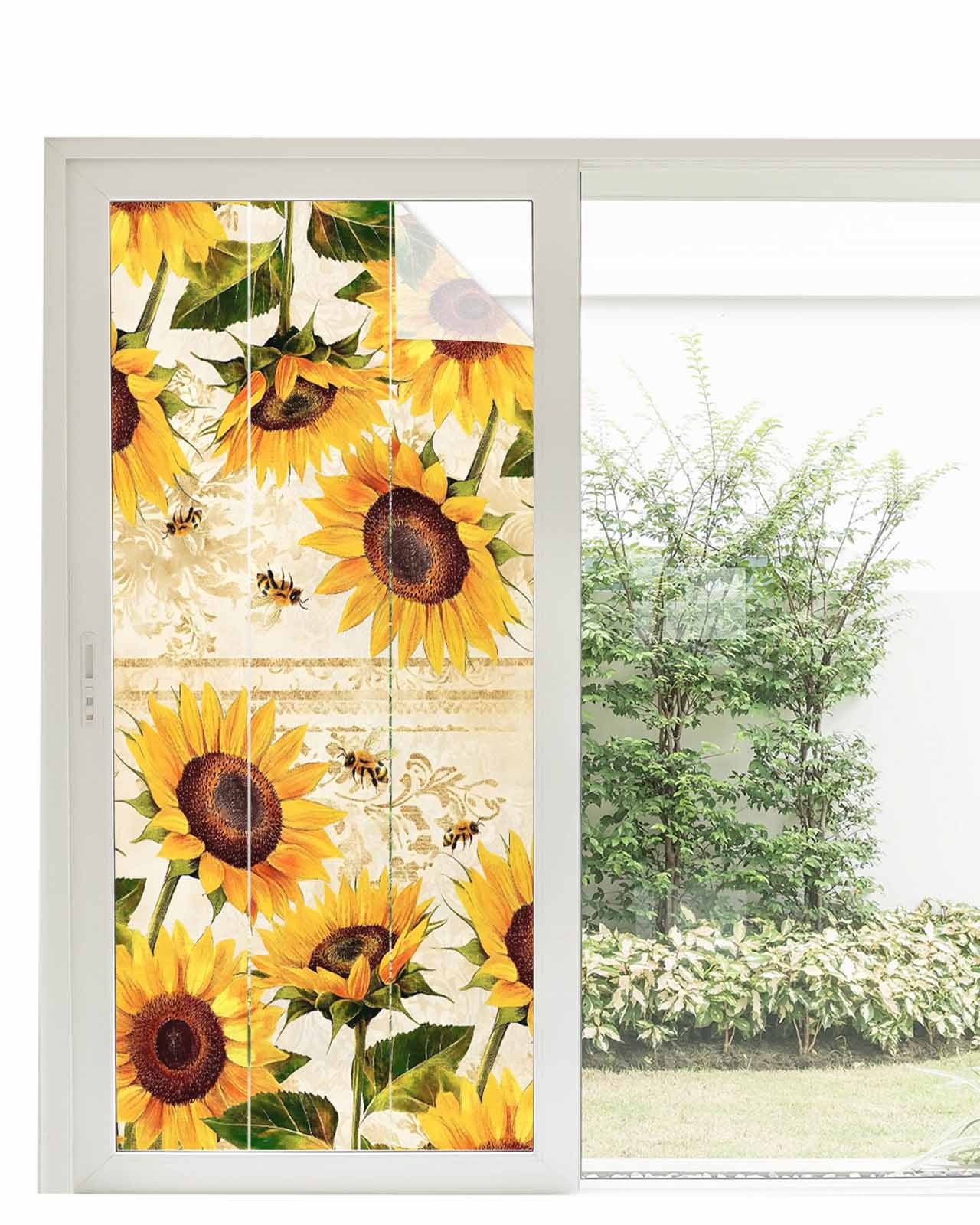 Window Privacy Film Botanical Sunflowers Stained Glass Window Film ...