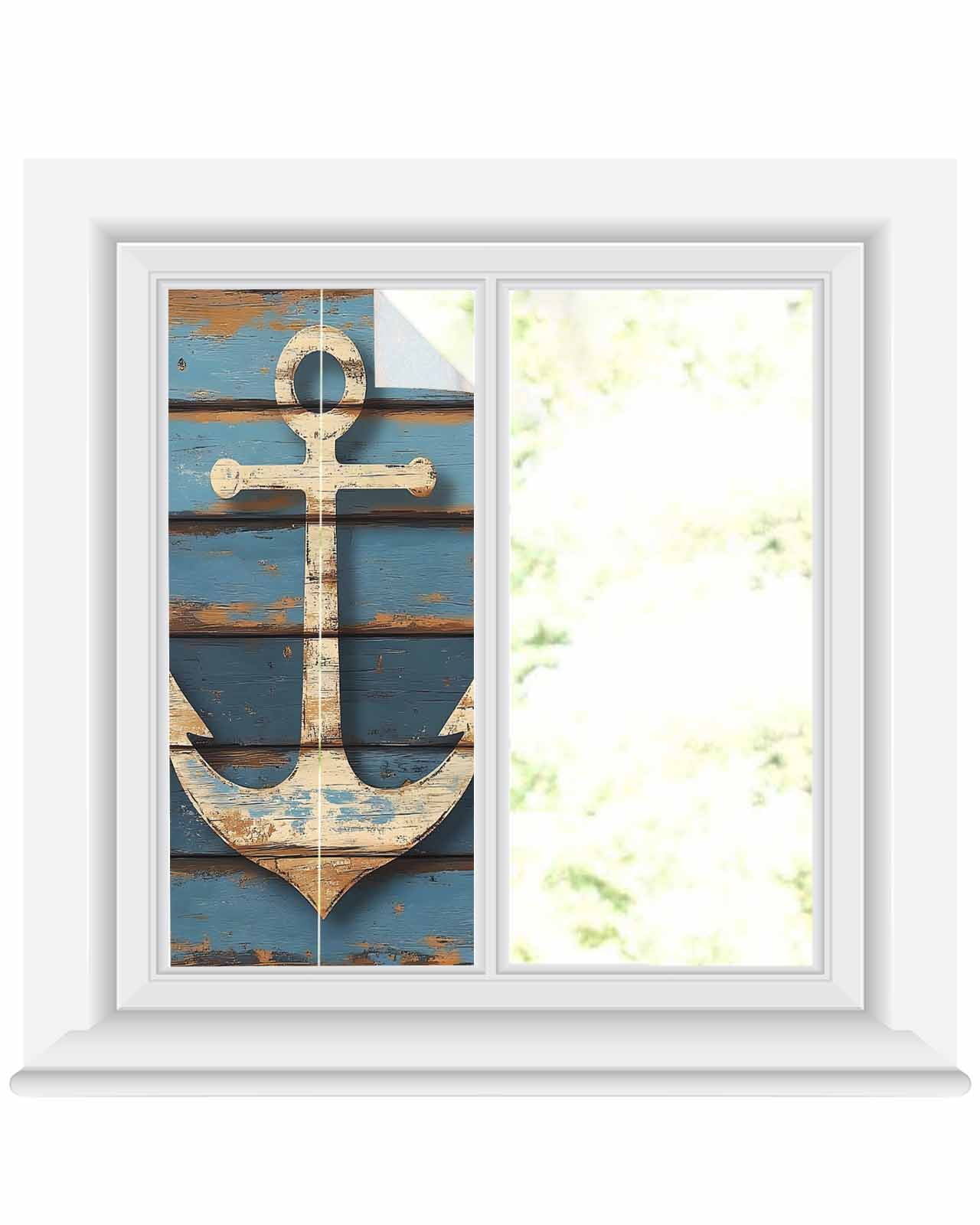 Window Privacy Film Brown Anchor Nautical Stained Glass Window Film ...