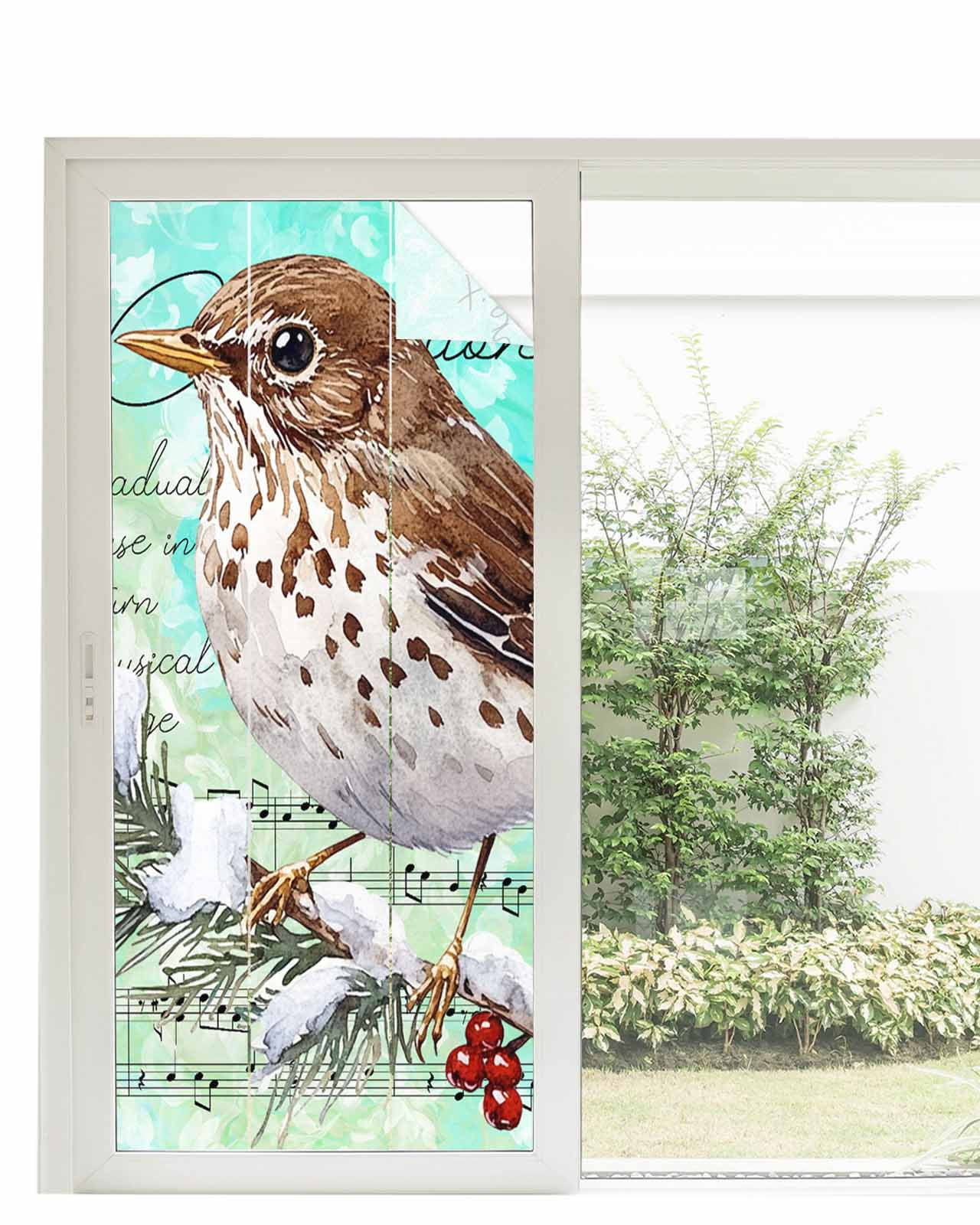 Window Privacy Film Brown Bird Stained Glass Window Film Decorative Sun ...