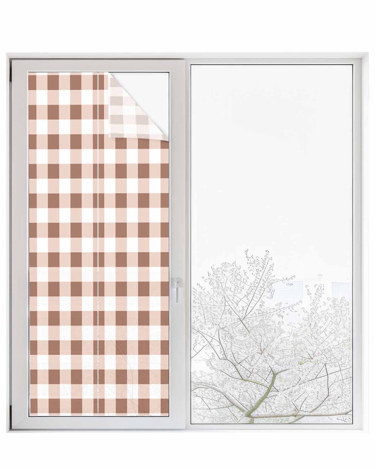 Window Privacy Film Brown Checkered Stained Glass Window Film ...