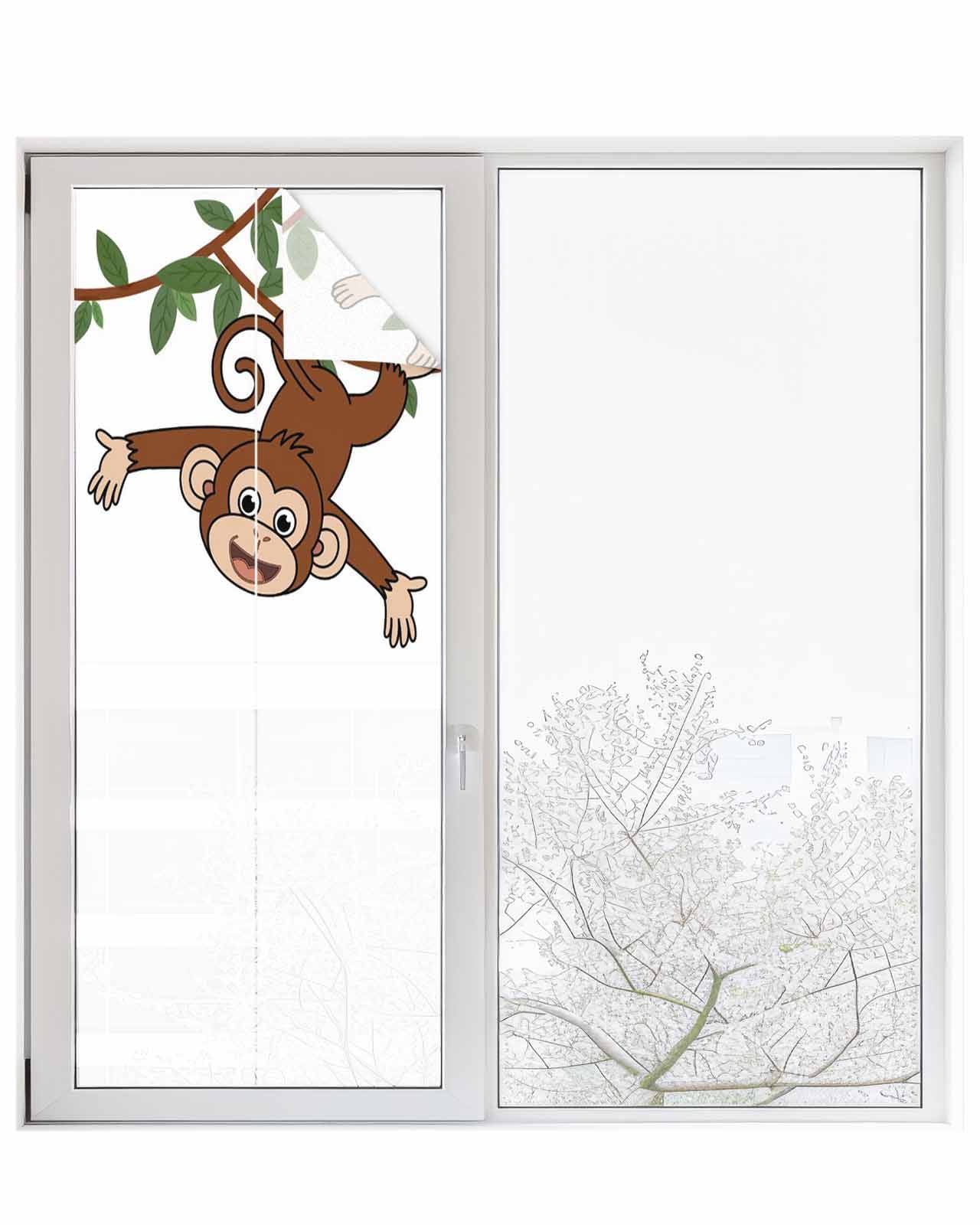 Window Privacy Film Brown Cute Monkey Stained Glass Window Film ...