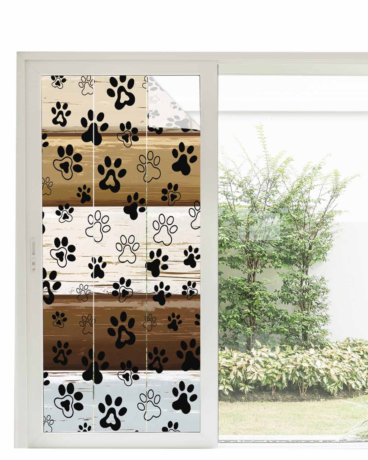 Window Privacy Film Brown Dog Paw Print Stained Glass Window Film ...