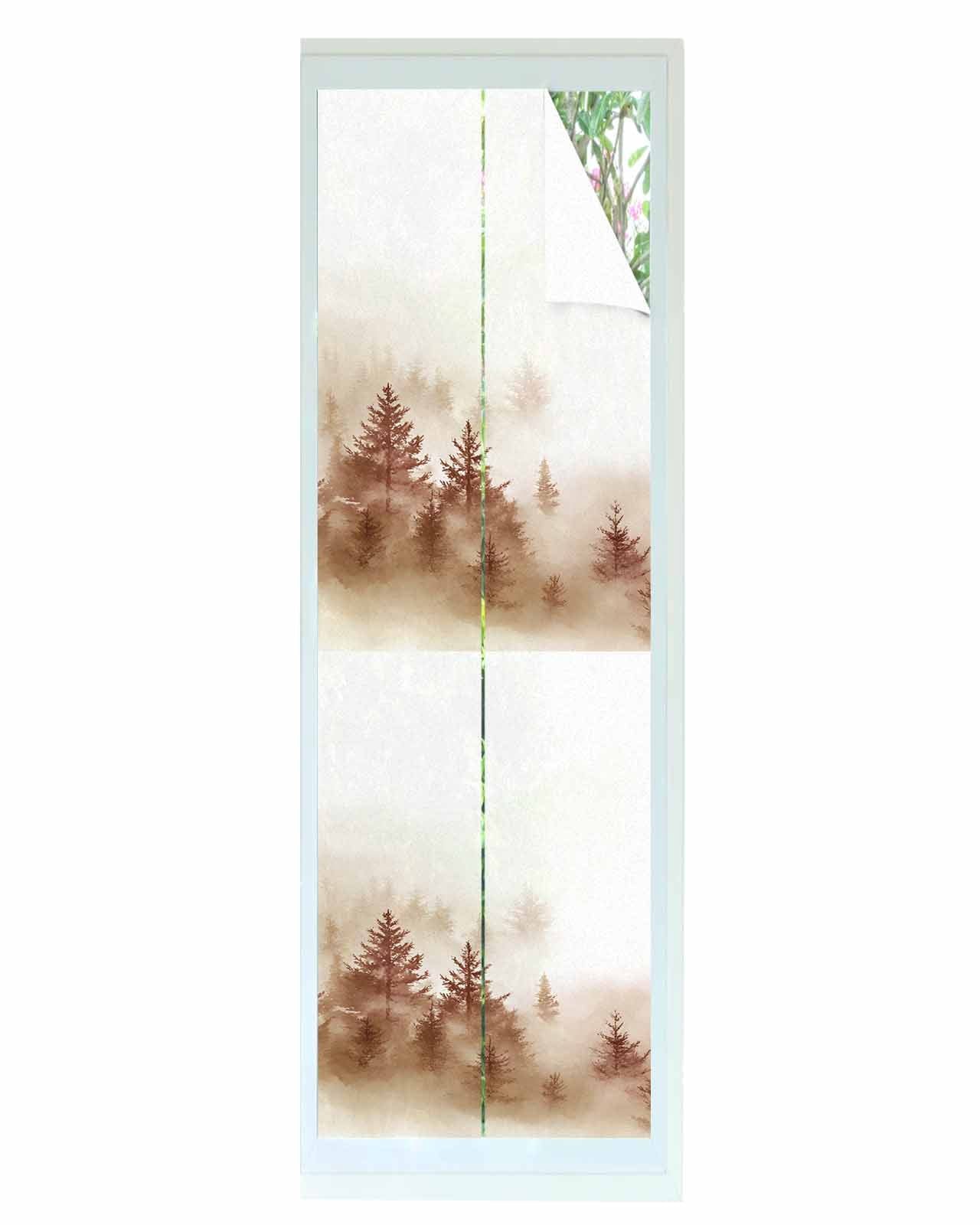 Window Privacy Film Brown Foggy Forest Stained Glass Window Film ...