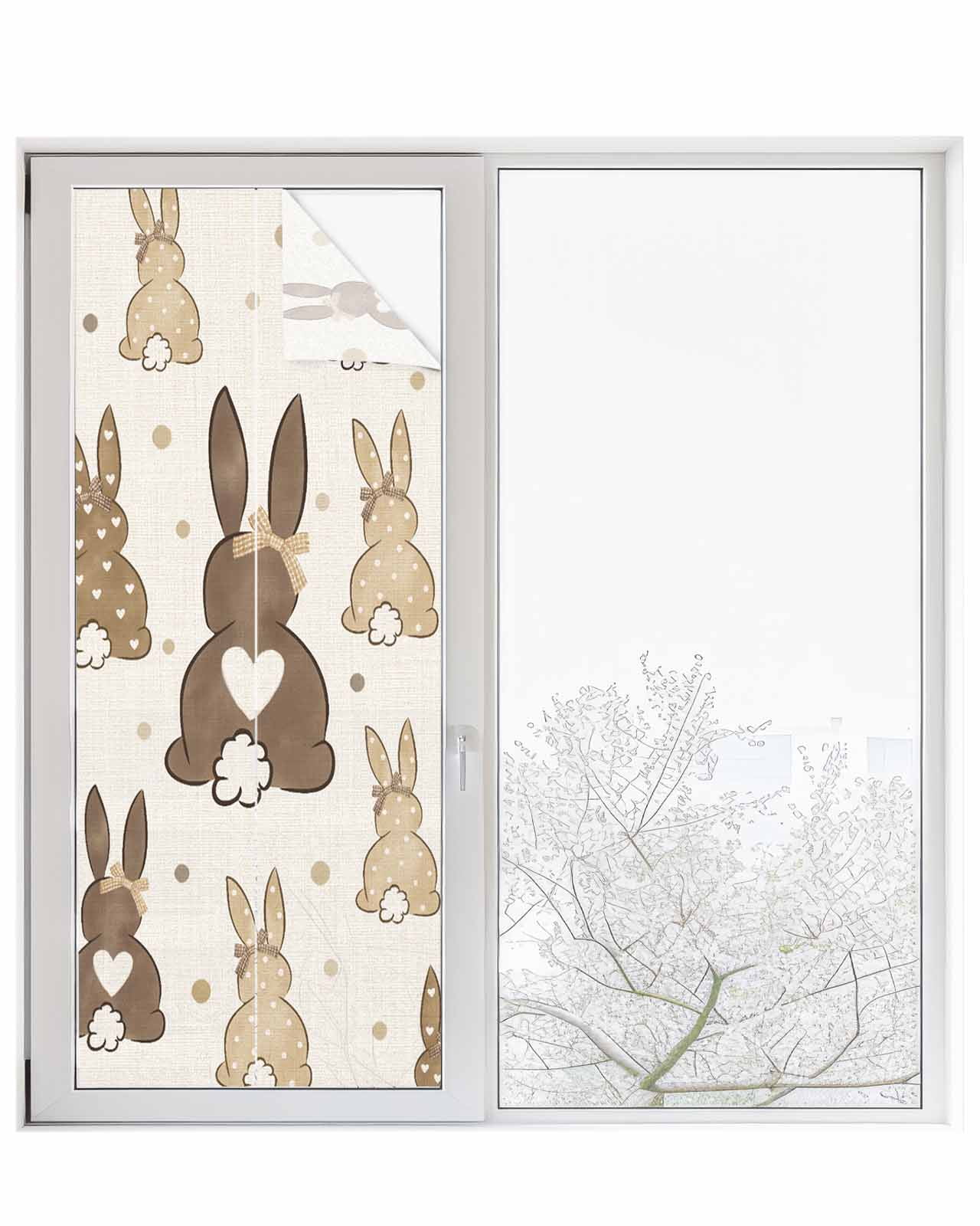 Window Privacy Film Brown Love Heart Bunny Stained Glass Window Film ...