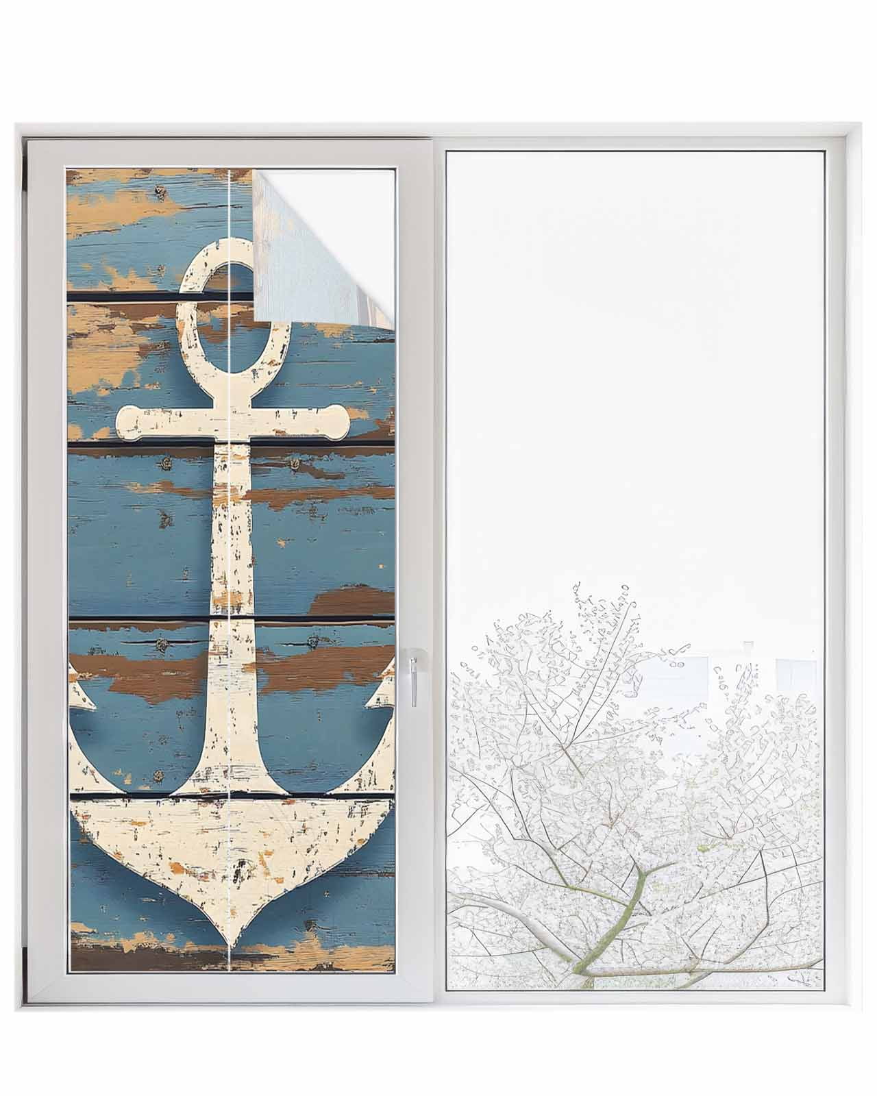 Window Privacy Film Brown Nautical Anchor Stained Glass Window Film ...