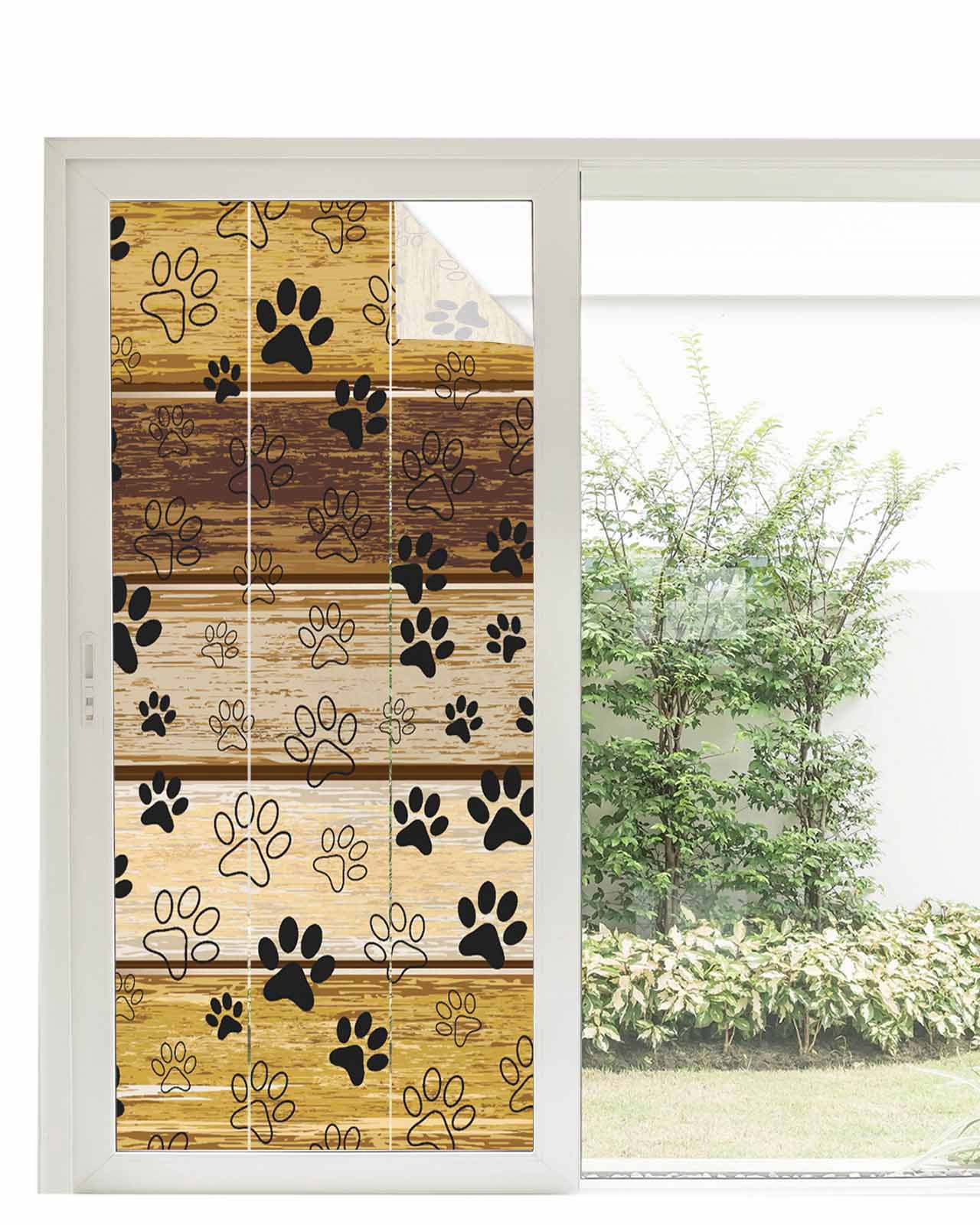 Window Privacy Film, Brown Yellow Paw Prints UV Sun Blocking Window ...