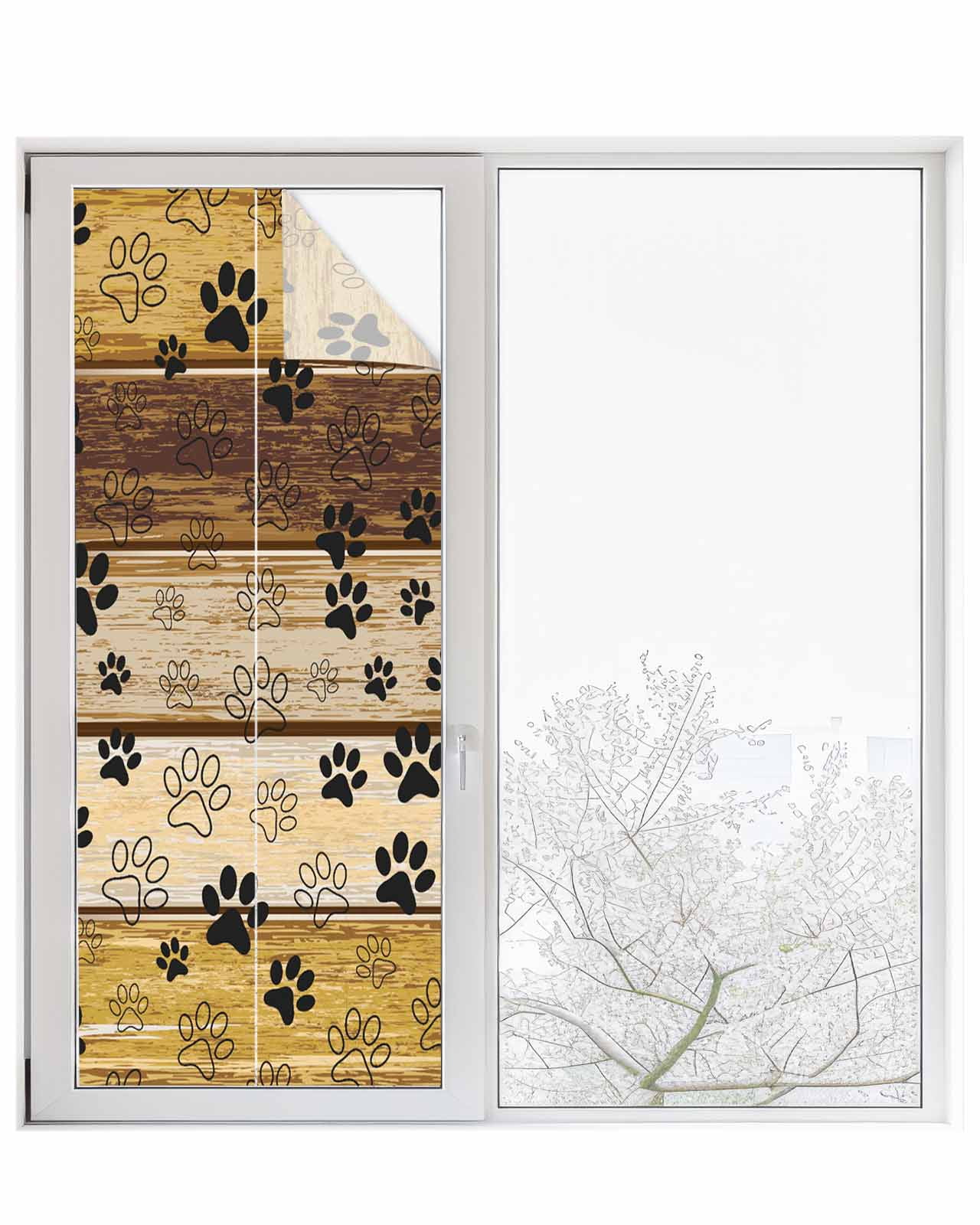 Window Privacy Film, Brown Yellow Paw Prints UV Sun Blocking Window ...