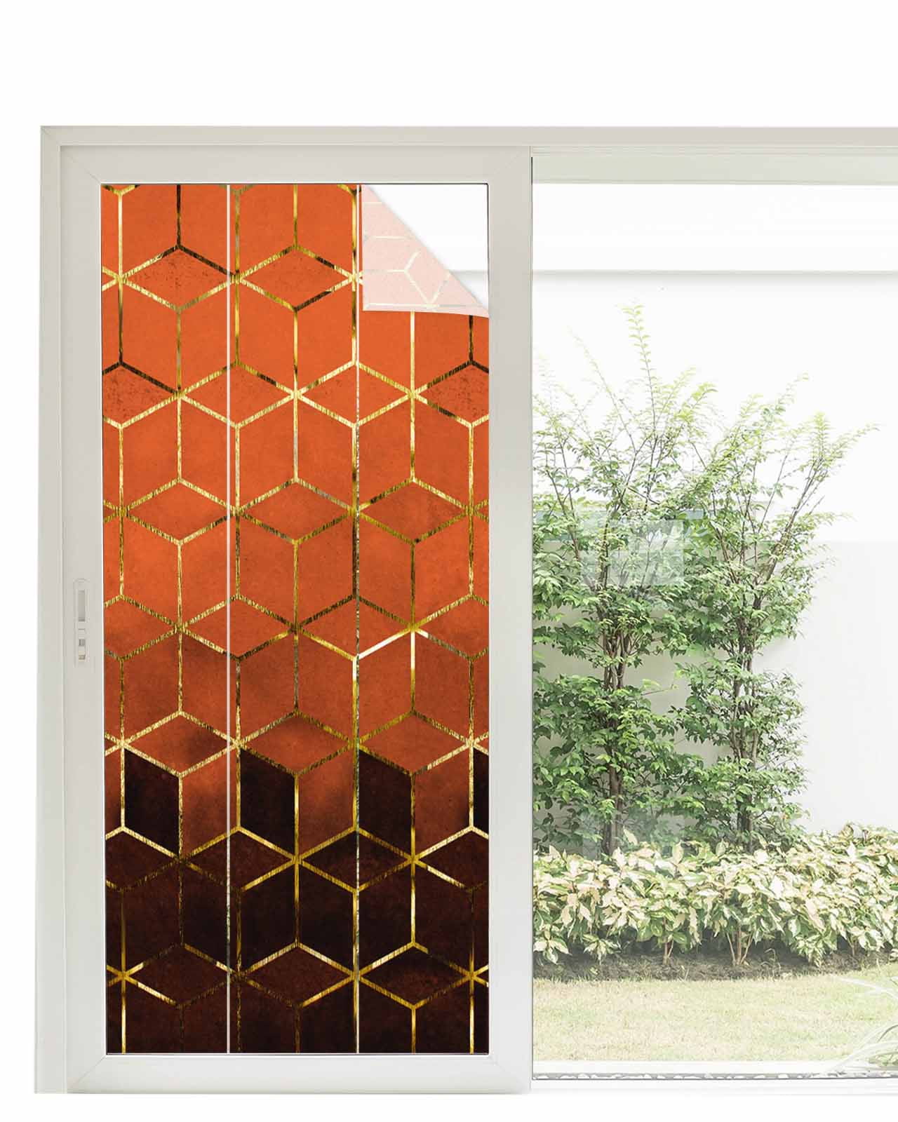 Window Privacy Film, Burnt Orange Black Marble UV Sun Blocking Window ...