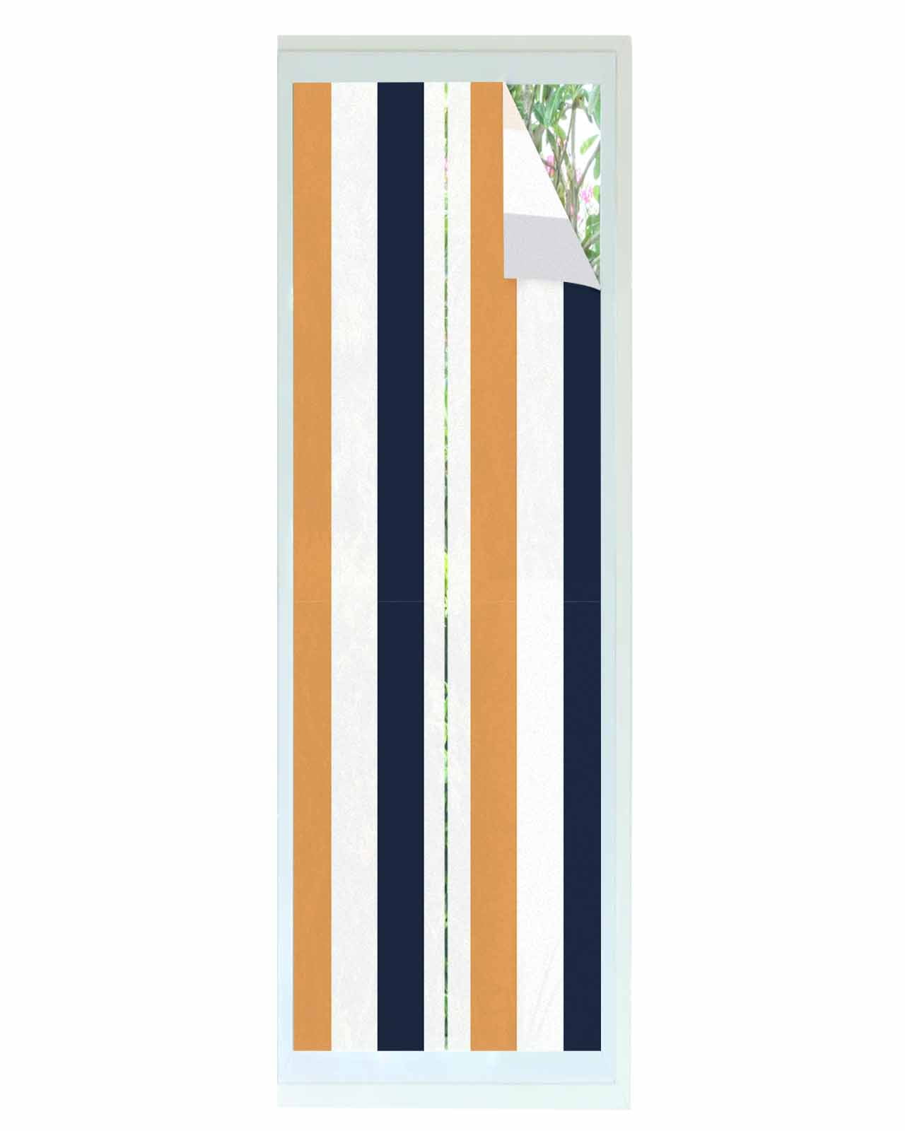 Window Privacy Film Burnt Orange Navy Blue Striped Stained Glass Window ...