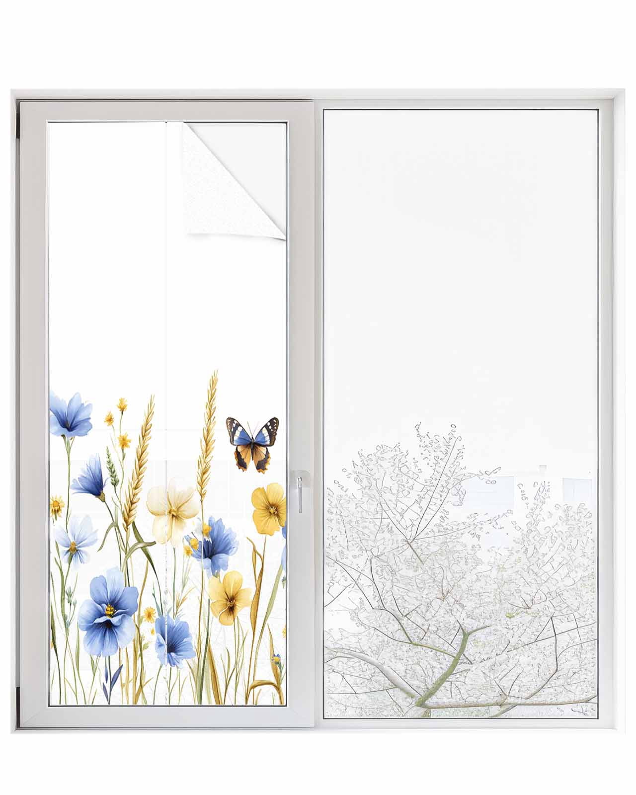 Window Privacy Film Butterflies Floral Stained Glass Window Film ...