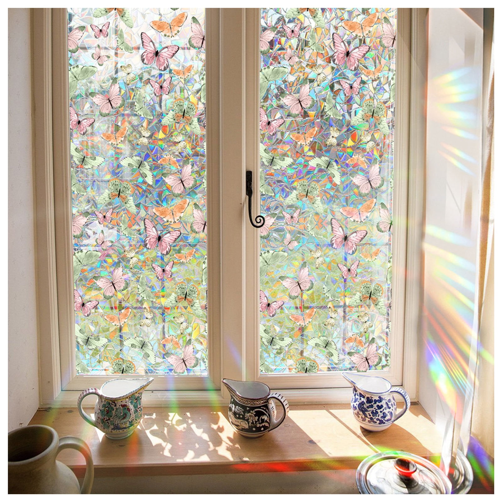 Window Privacy Film,Butterflies Stained Glass Window Film,3D Decorative ...