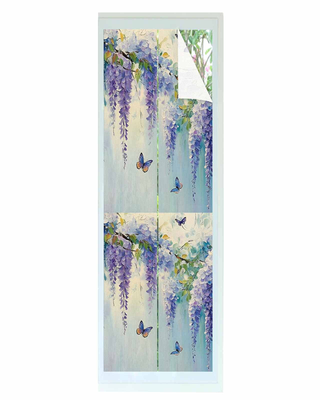 Window Privacy Film Butterfly Flower Stained Glass Window Film ...