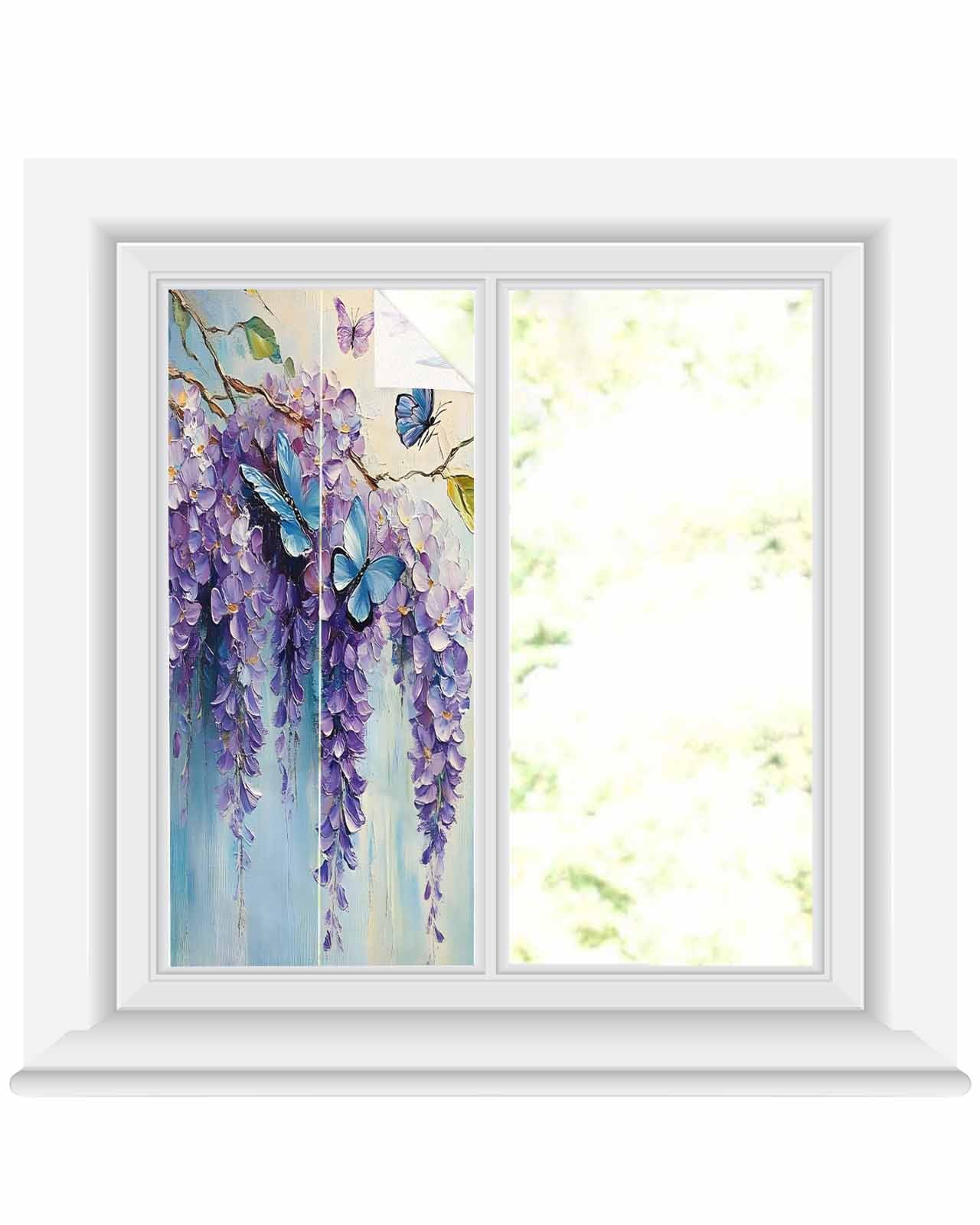 Window Privacy Film Butterfly Flower Stained Glass Window Film ...