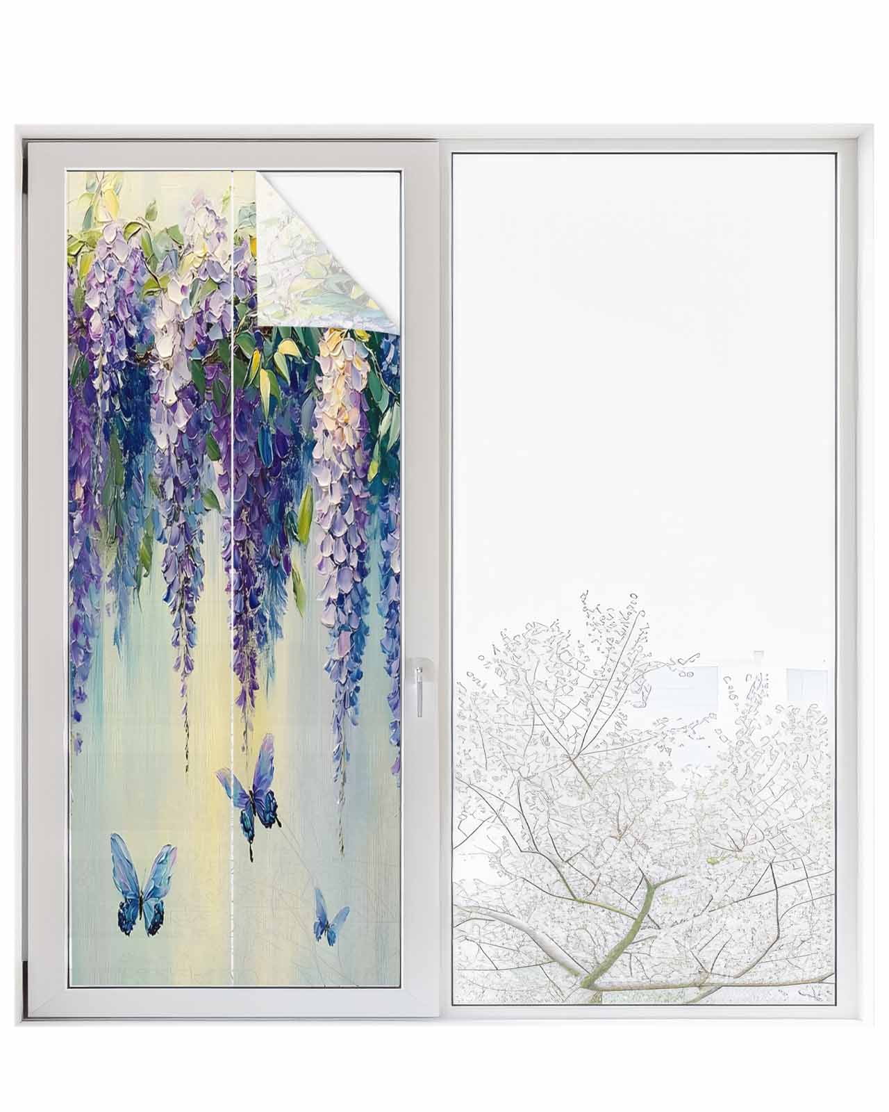 Window Privacy Film Butterfly Flower Stained Glass Window Film ...