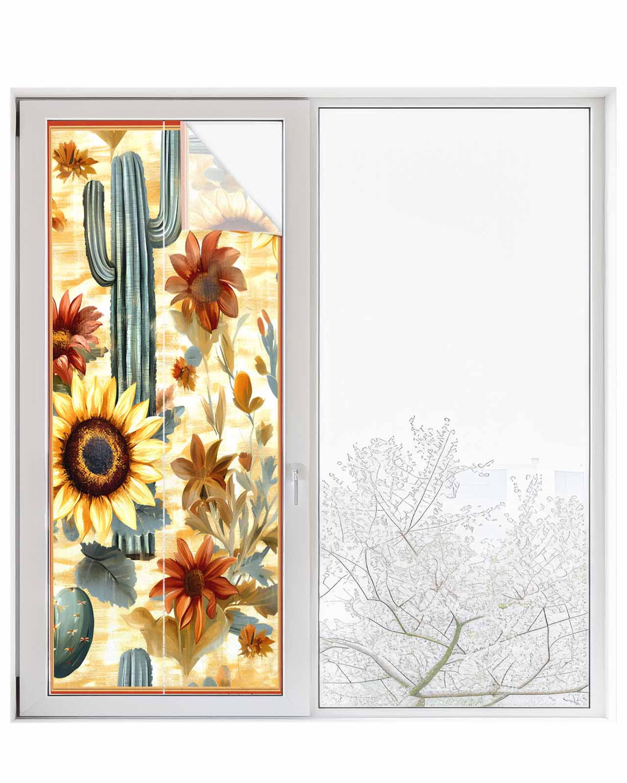 Window Privacy Film Cactus Sunflowers Stained Glass Window Film ...